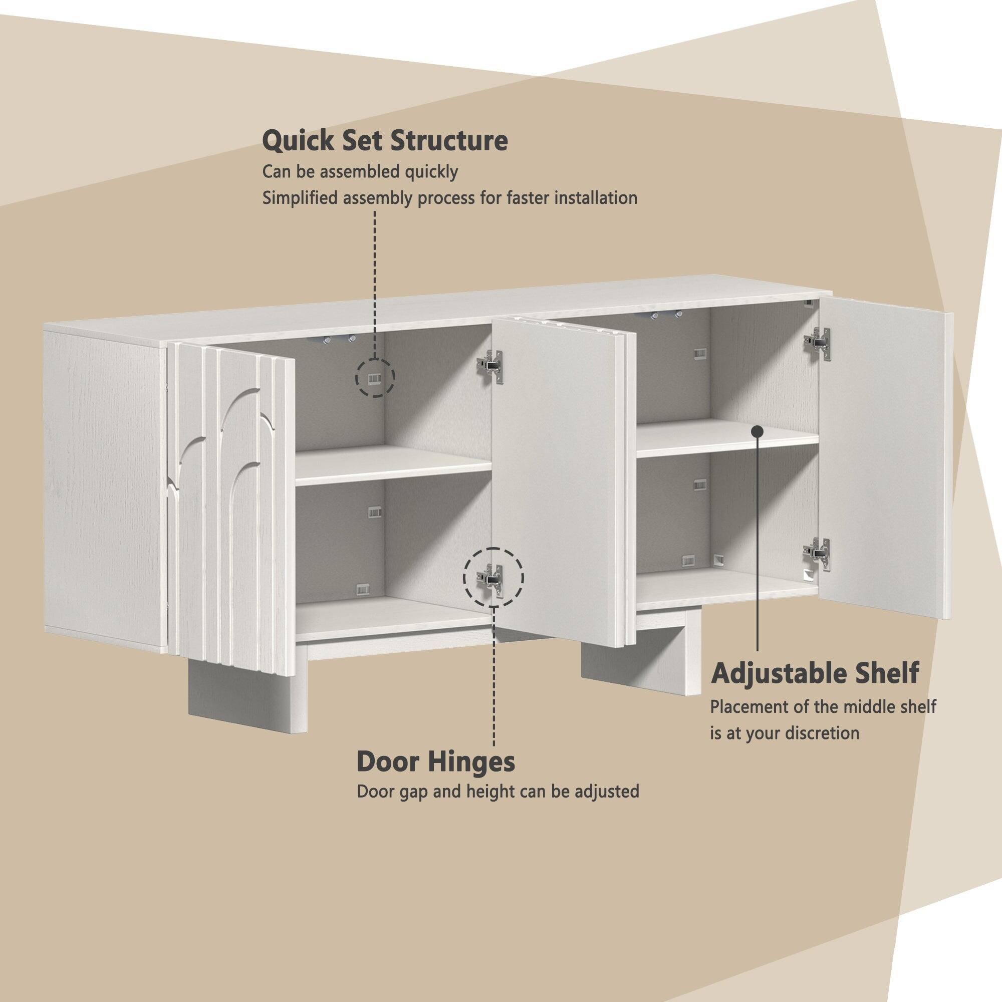 Boyel Living MDF 4 Door 63 in. Wood Grain Buffet Sideboard For Living ...