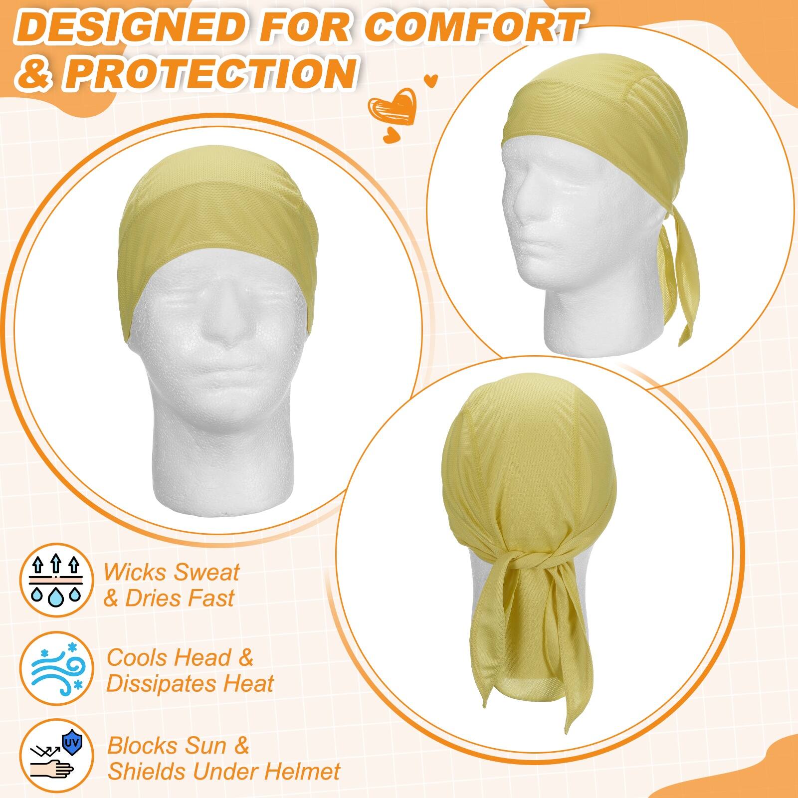 Unique Bargains Cooling Do Rags, Sweat Wicking Skull Caps, Breathable ...