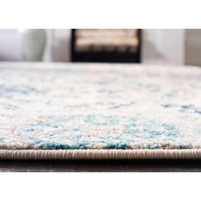 Hivvago 3' x 5' Coastal Blue Grey Damask Indoor Area Rug Blue, Grey ...