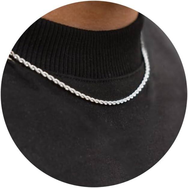 Live At Space Men's Silver Rope Chain 4mm 22 Inch Waterproof Necklace ...