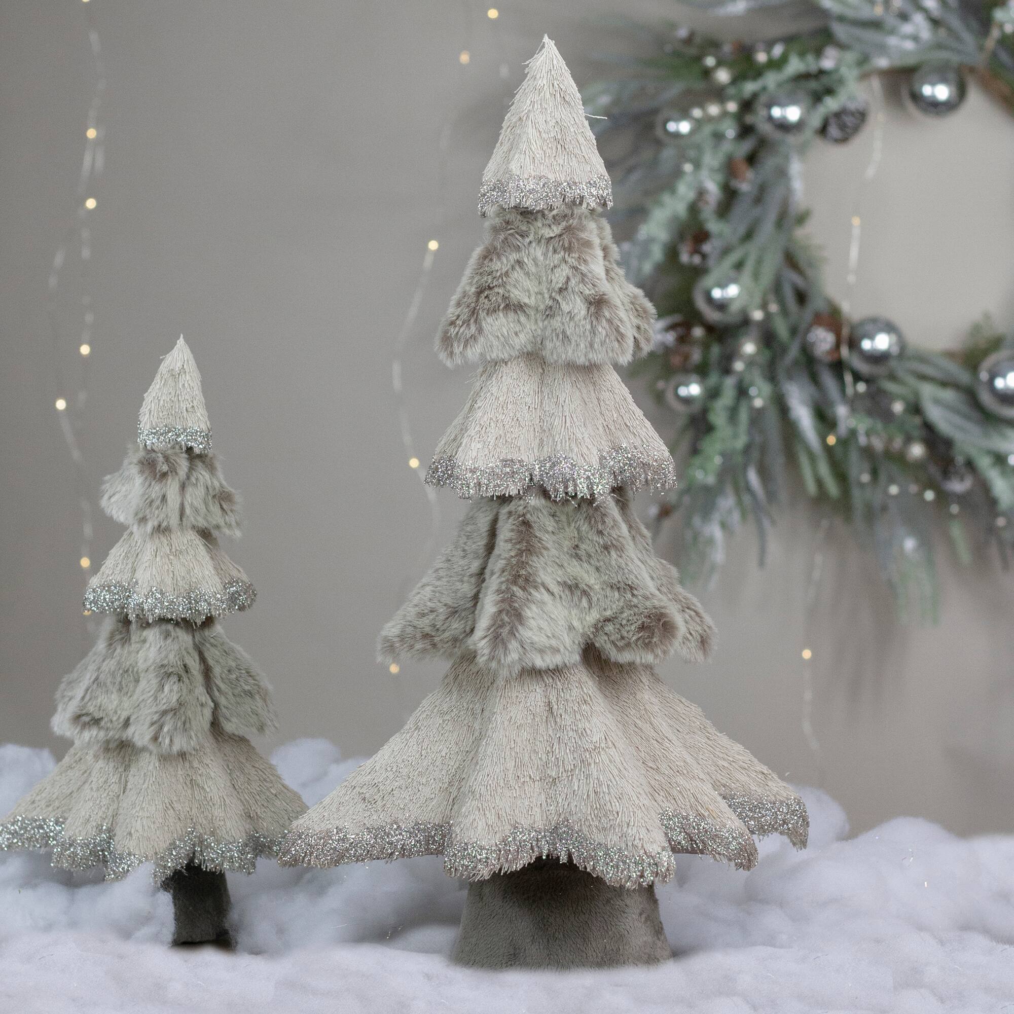 Northlight Sisal and Faux Fur Christmas Tree with Glitter 20" Gray ...