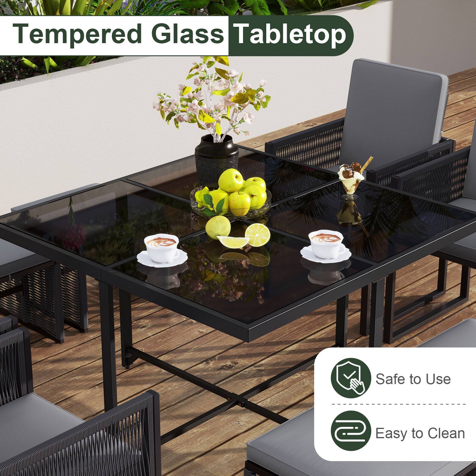 Gymax Set Of 9 Patio Dining Set w/ PE Rattan Chairs Tempered Glass ...