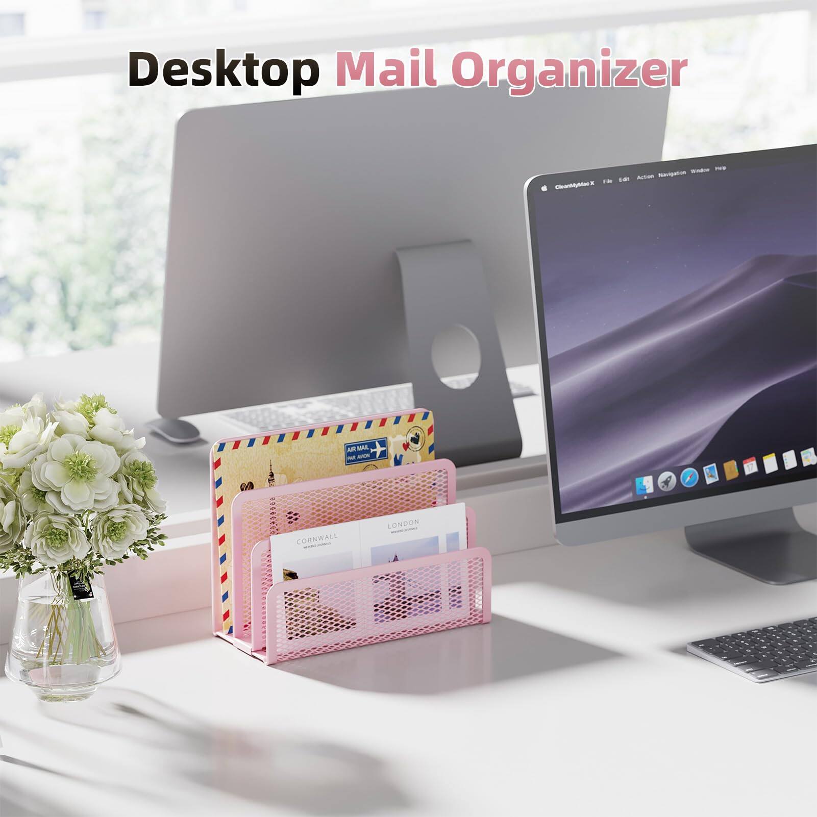 Paradigms Interiors Mail Organizer For Desk 3 slot Mesh Metal Holder ...