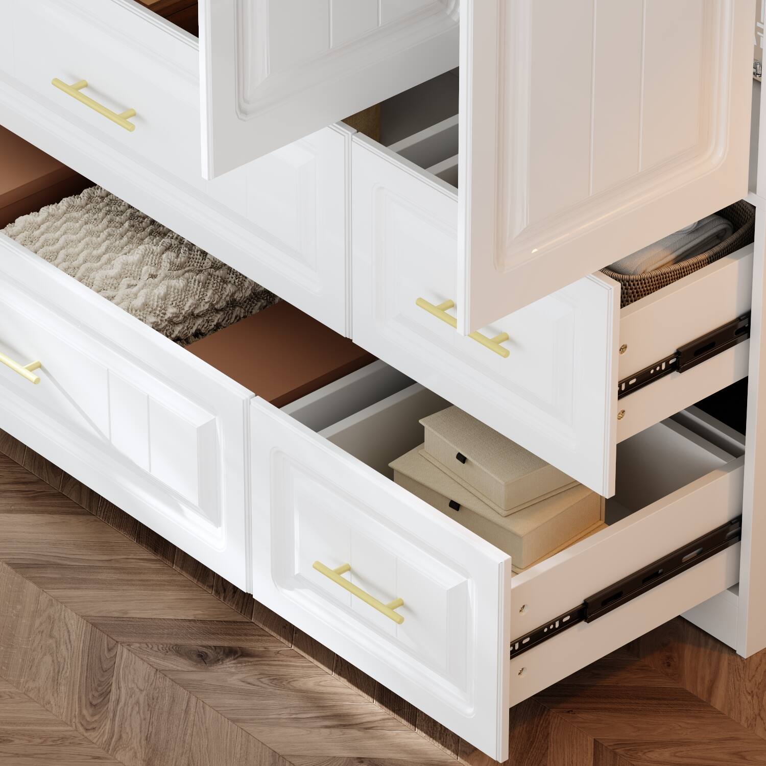 Famapy Extra Large Wardrobe with Top Cabinet – Closet with Gold Handles ...