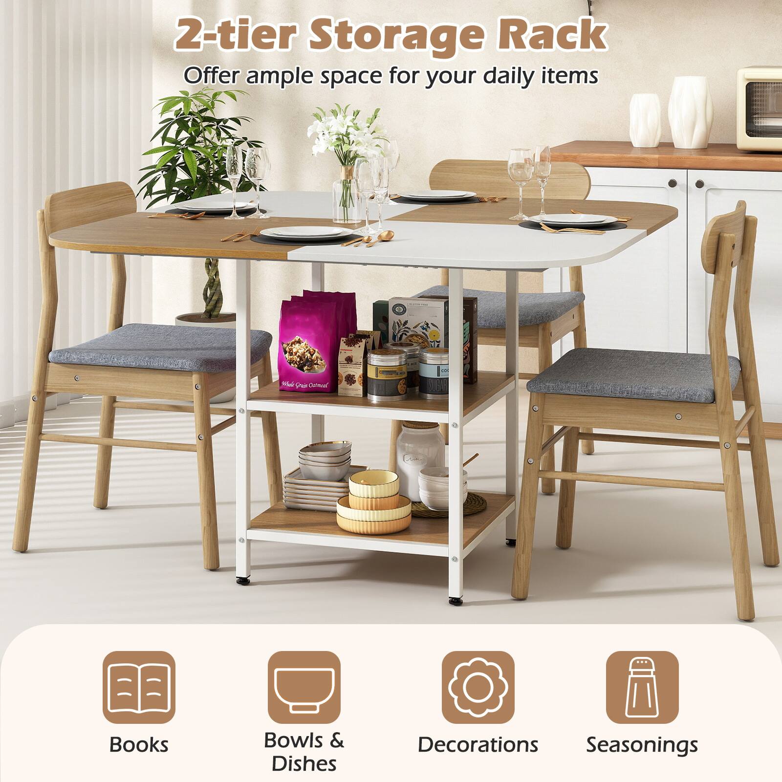 Gymax 47.5'' Square Dining Table w/Double colored Splice Desktop 2 Tier ...