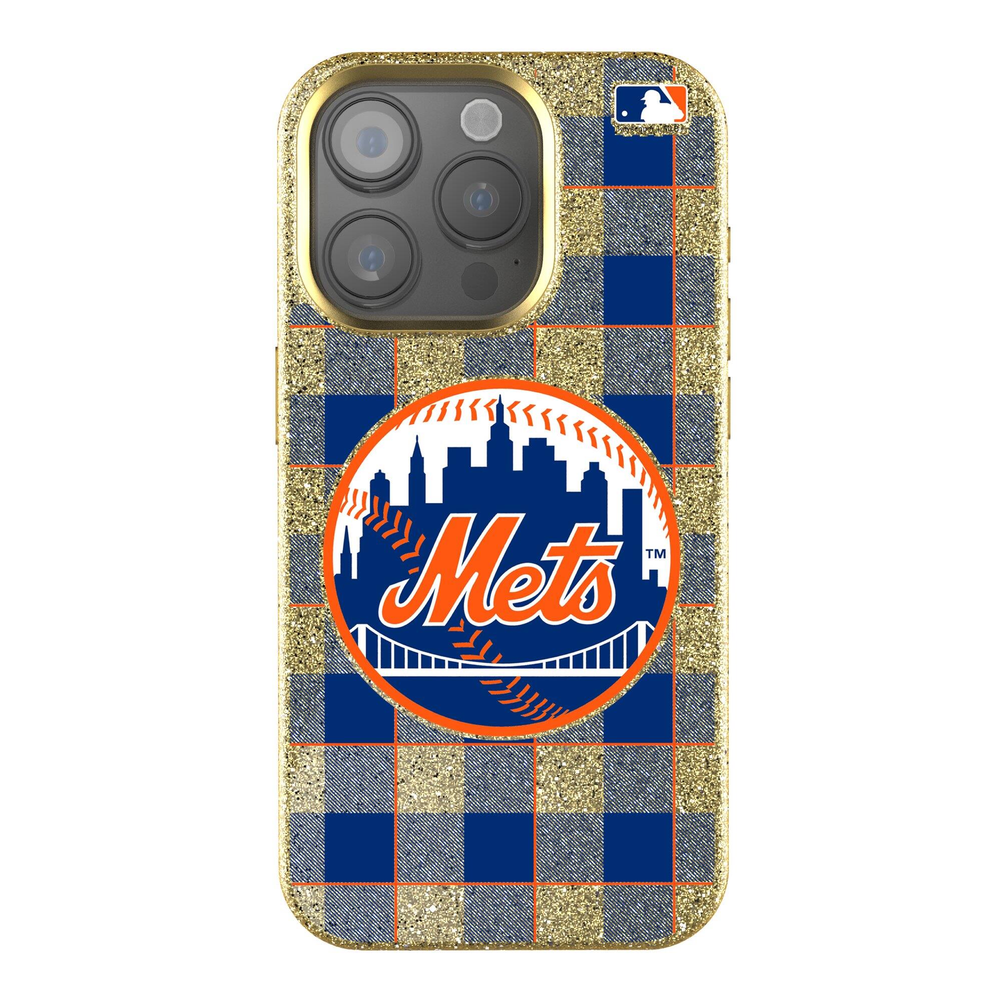 Keyscaper MLB New York Mets Plaid Bling iPhone Case 16 Pro Max Gold ...