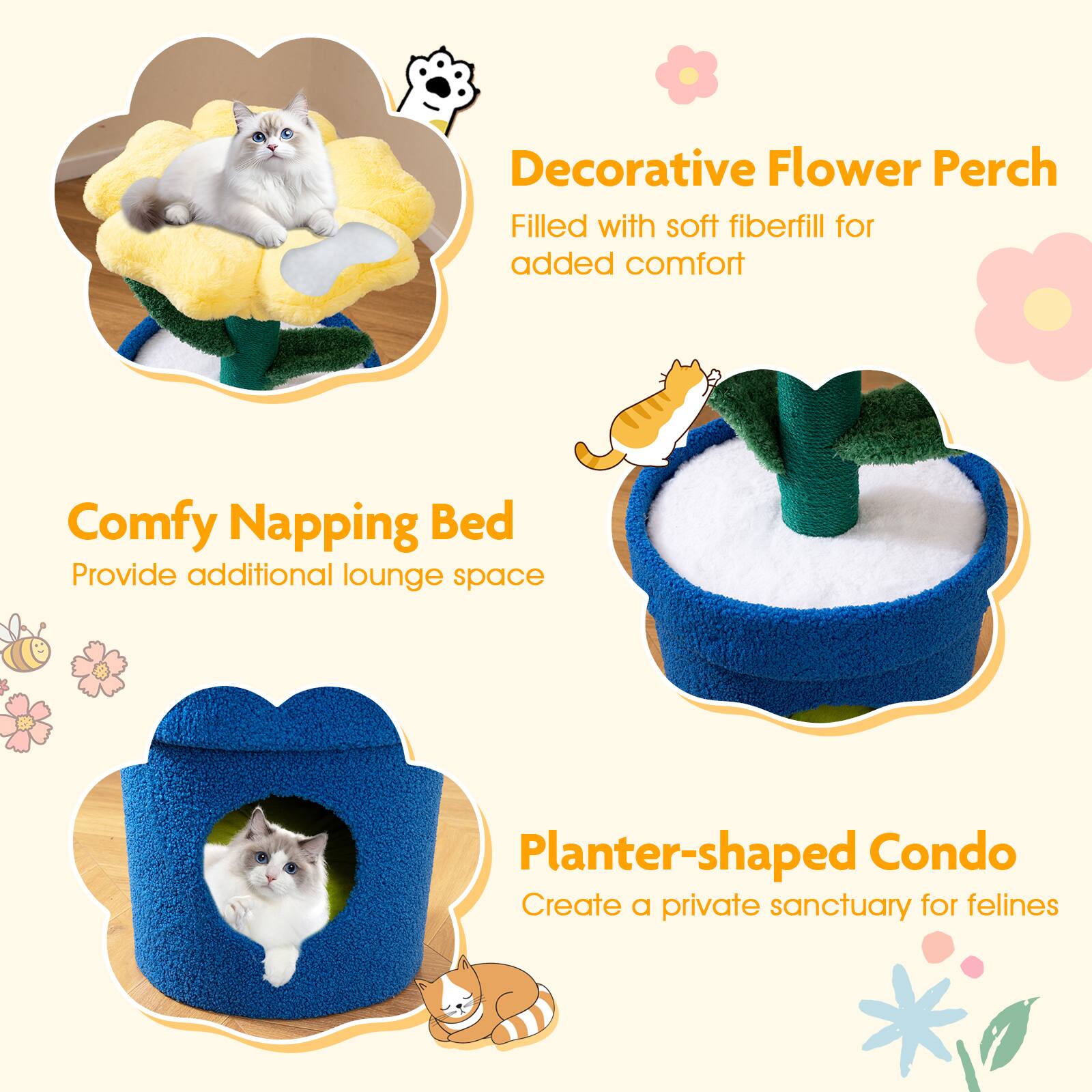 Gymax Cute Cat Tree for Indoor Cats Kitten Tower w/Flower Padded Perch ...