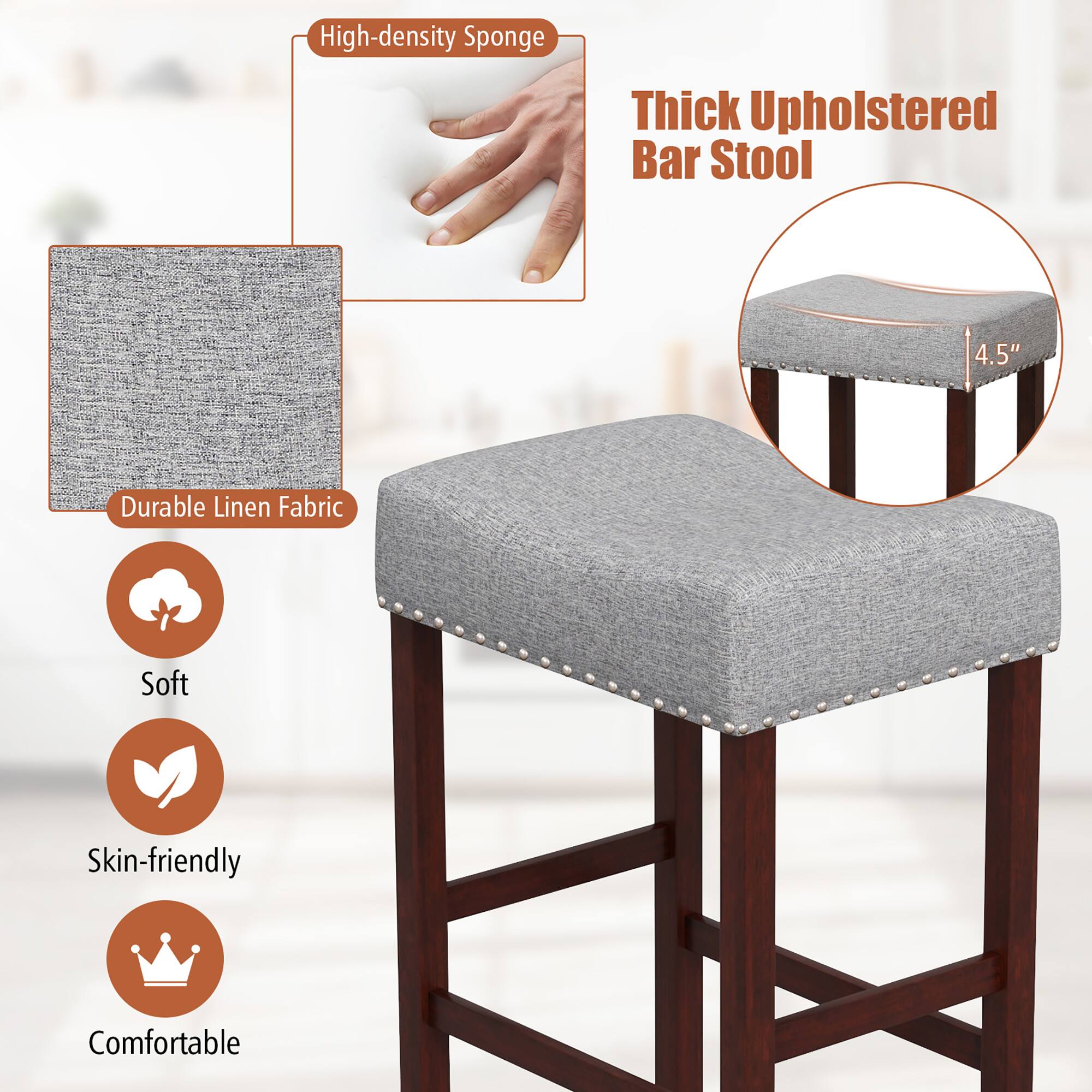 Gymax Set of 4 Bar Stools Bar Height Saddle Kitchen Chairs w/ Wooden ...
