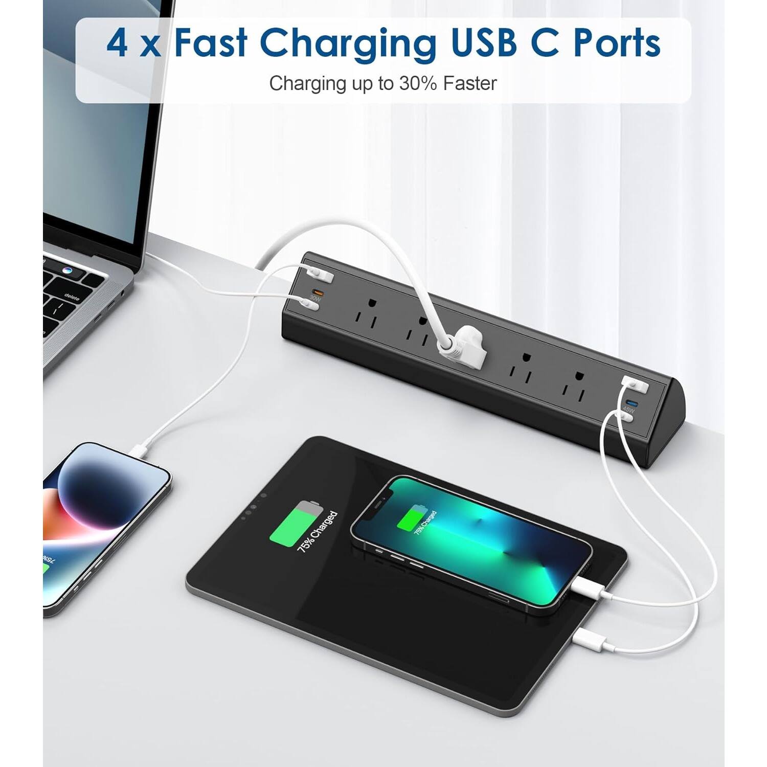 PARKER SLATER Desk Clamp Power Strip with 5 Outlets, 6 USB Ports (45W ...