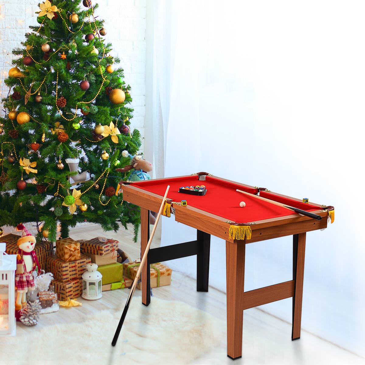 Costway 48'' Mini Table Top Pool Table Game Billiard Set Cues Balls ...