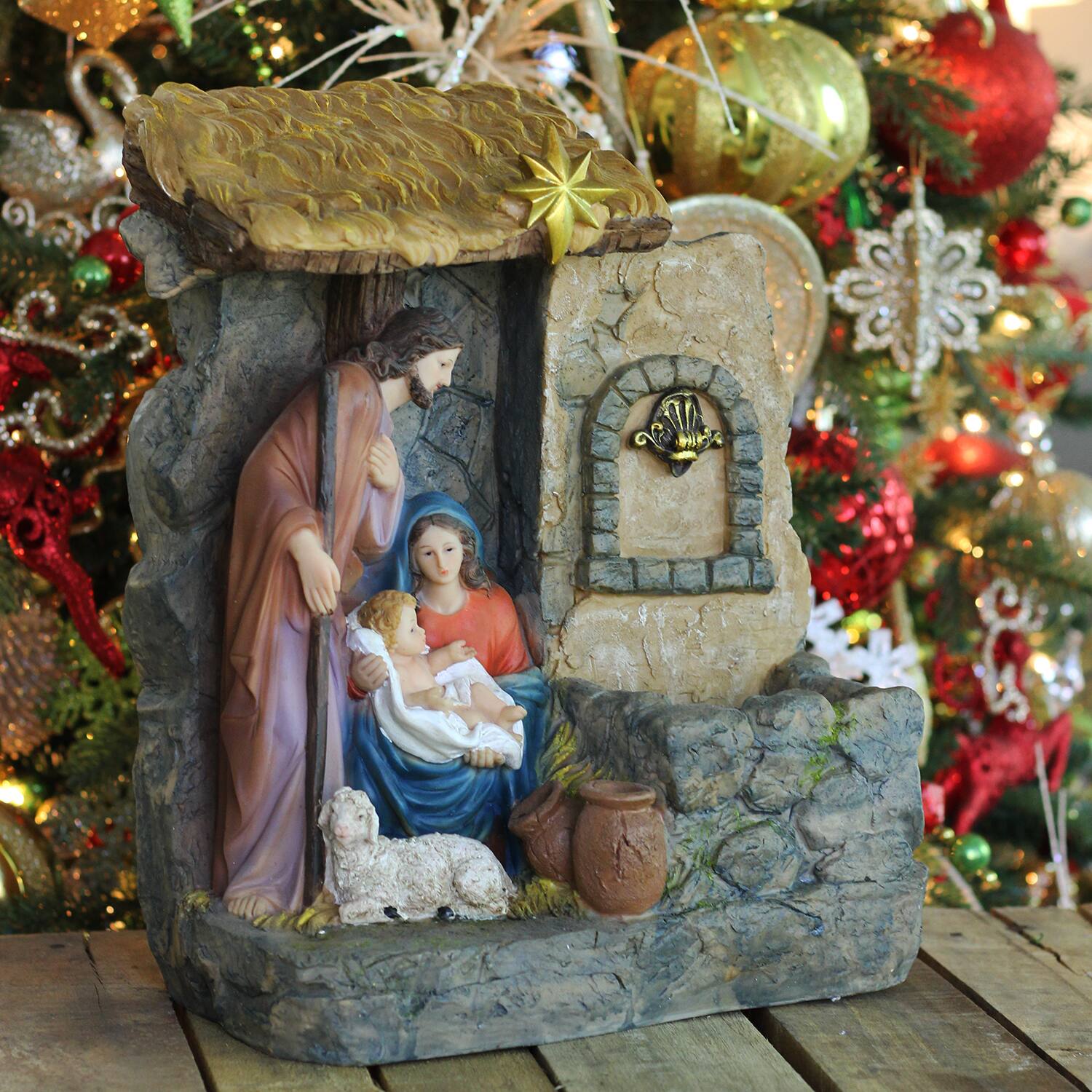 Northlight 14" and Gray Holy Family Religious Nativity Fountain with ...