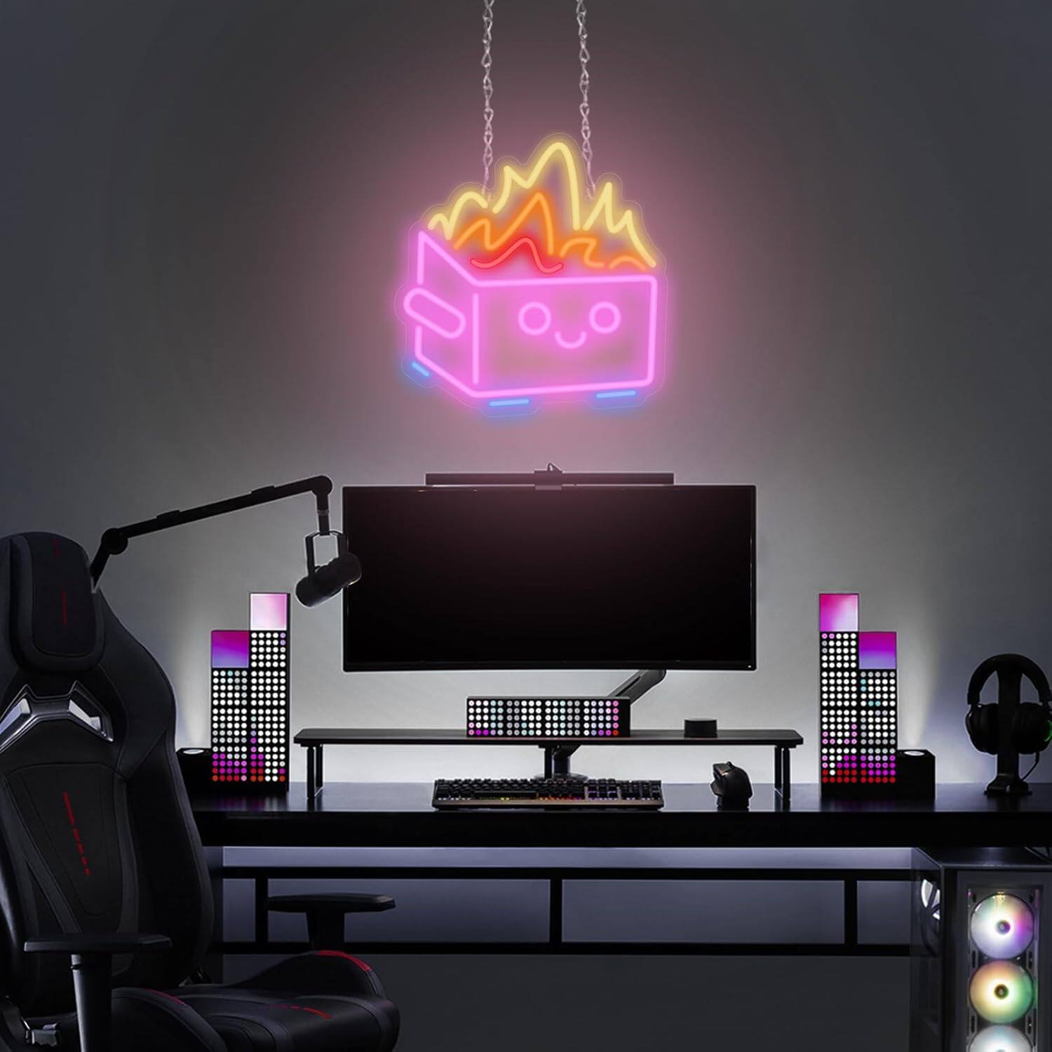 Auledio Dumpster Funny Fire This Is Fine Led Lamp Neon Sign Room Decor ...