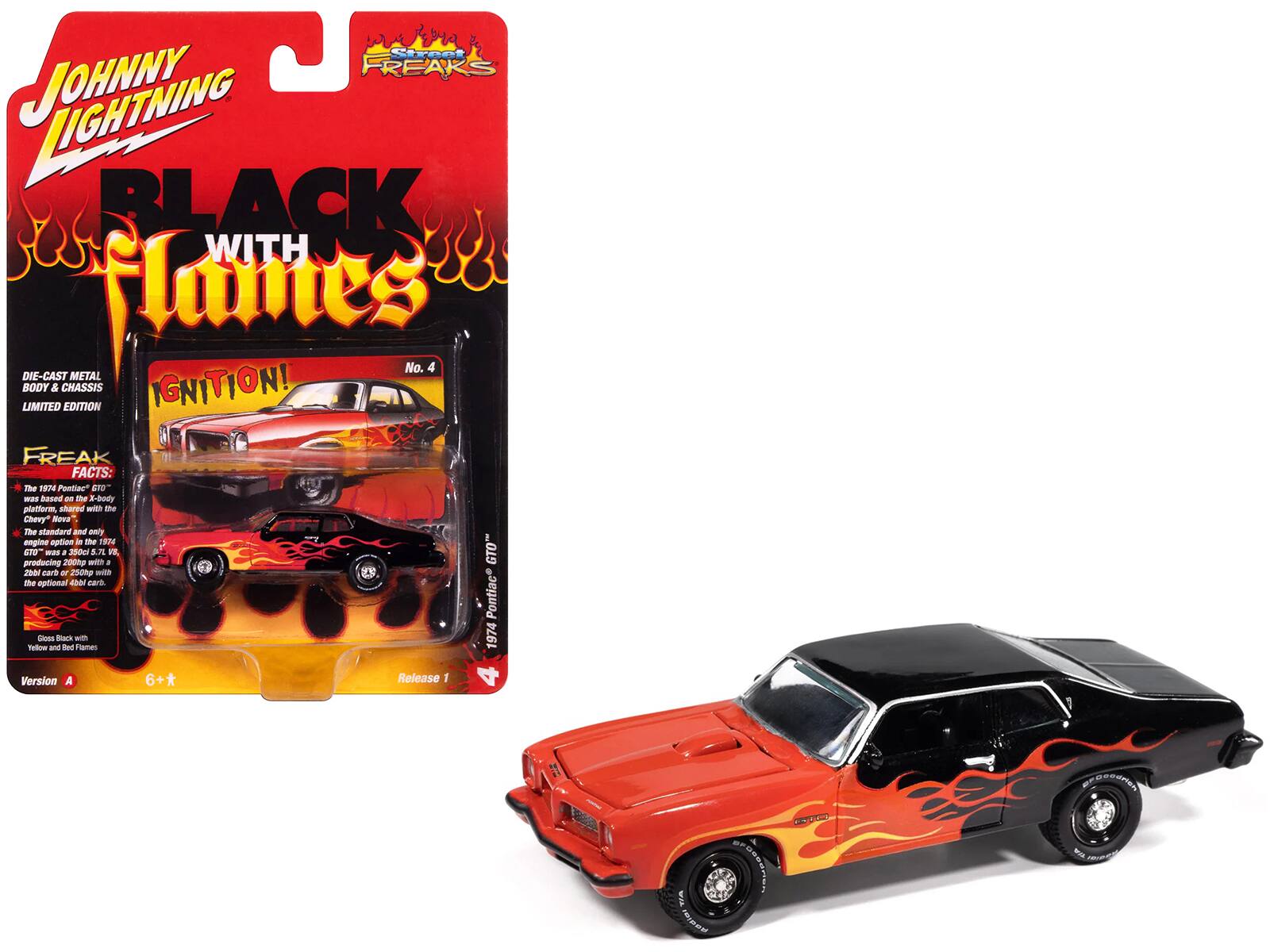 1974 Pontiac GTO Graphics "Black with Flames" Series 1/64 Diecast Model ...