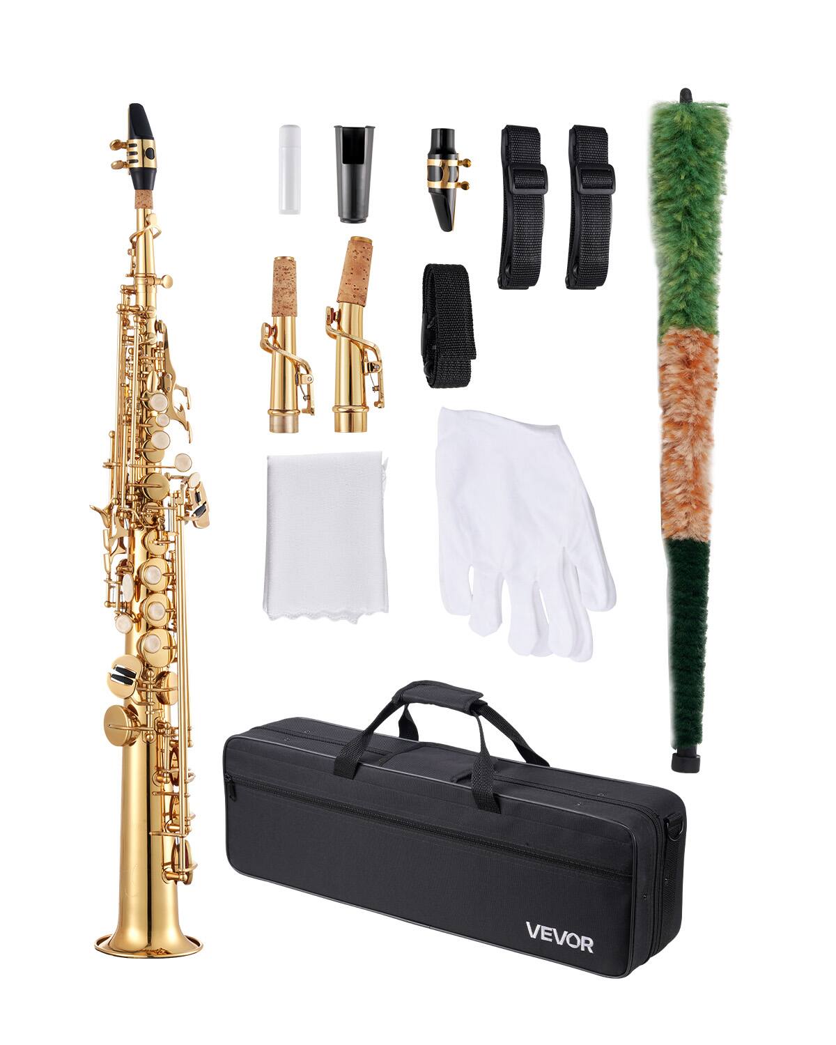 VEVOR Straight Soprano Saxophone, B Flat, Brass Saxophone Beginner Kit ...