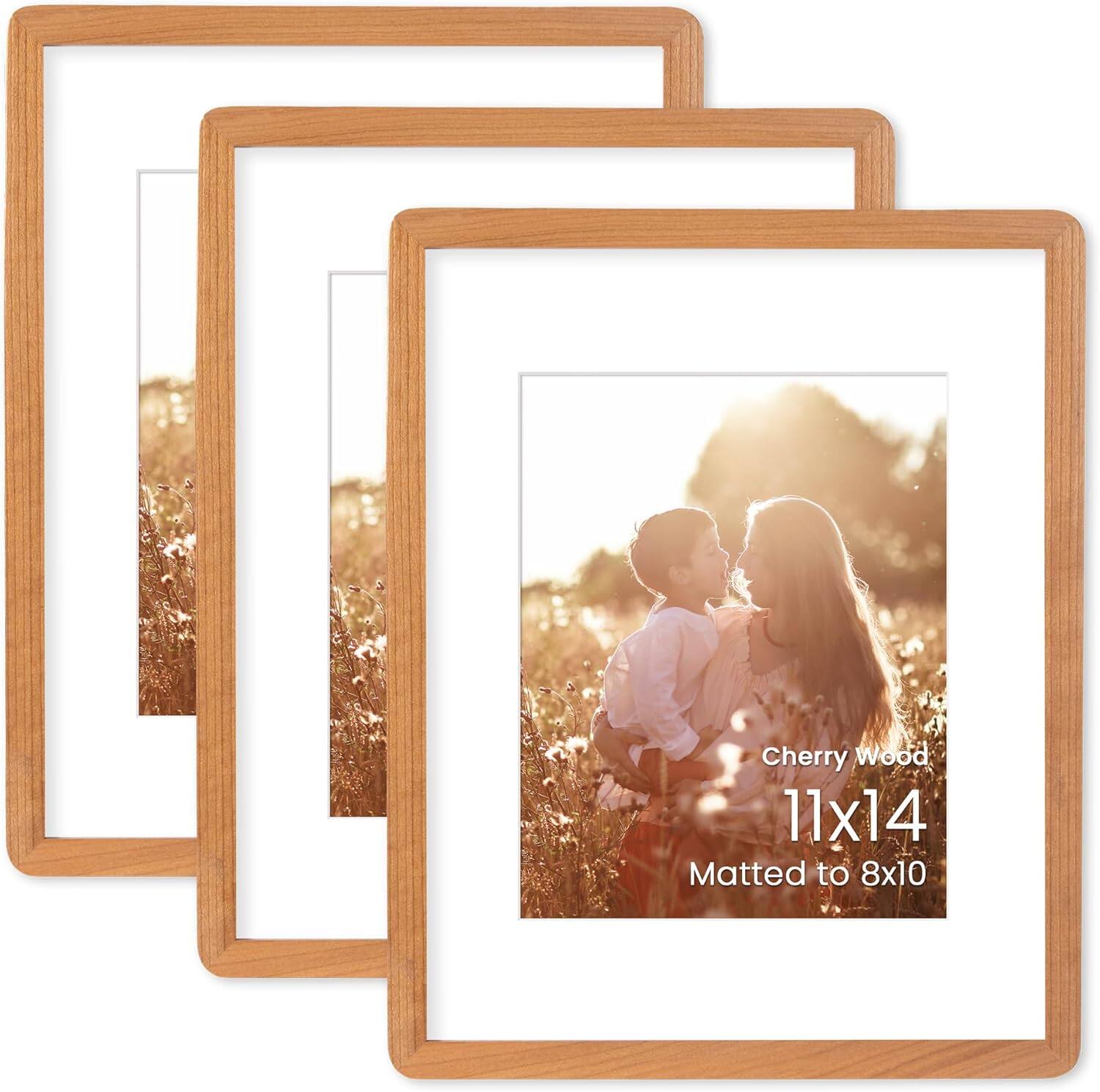 blue 16x24 Picture Frame, Solid Walnut Wood Photo Frame with Mat for ...