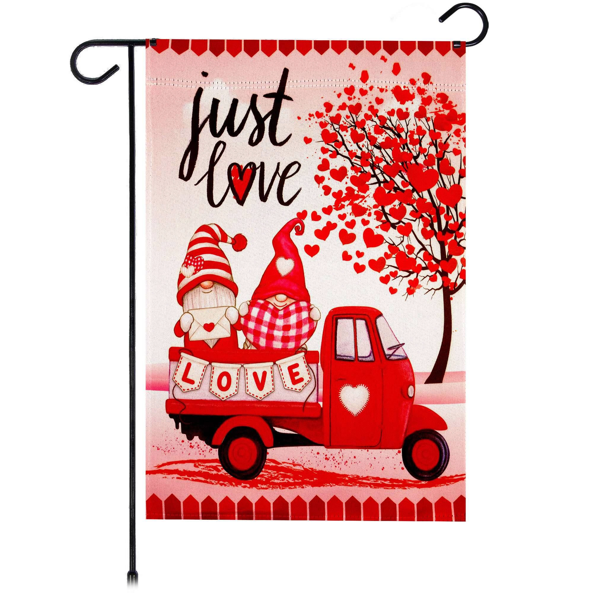 G128 Valentine Just Love Gnome Truck Garden Flag, 12 x 18 in, Double ...