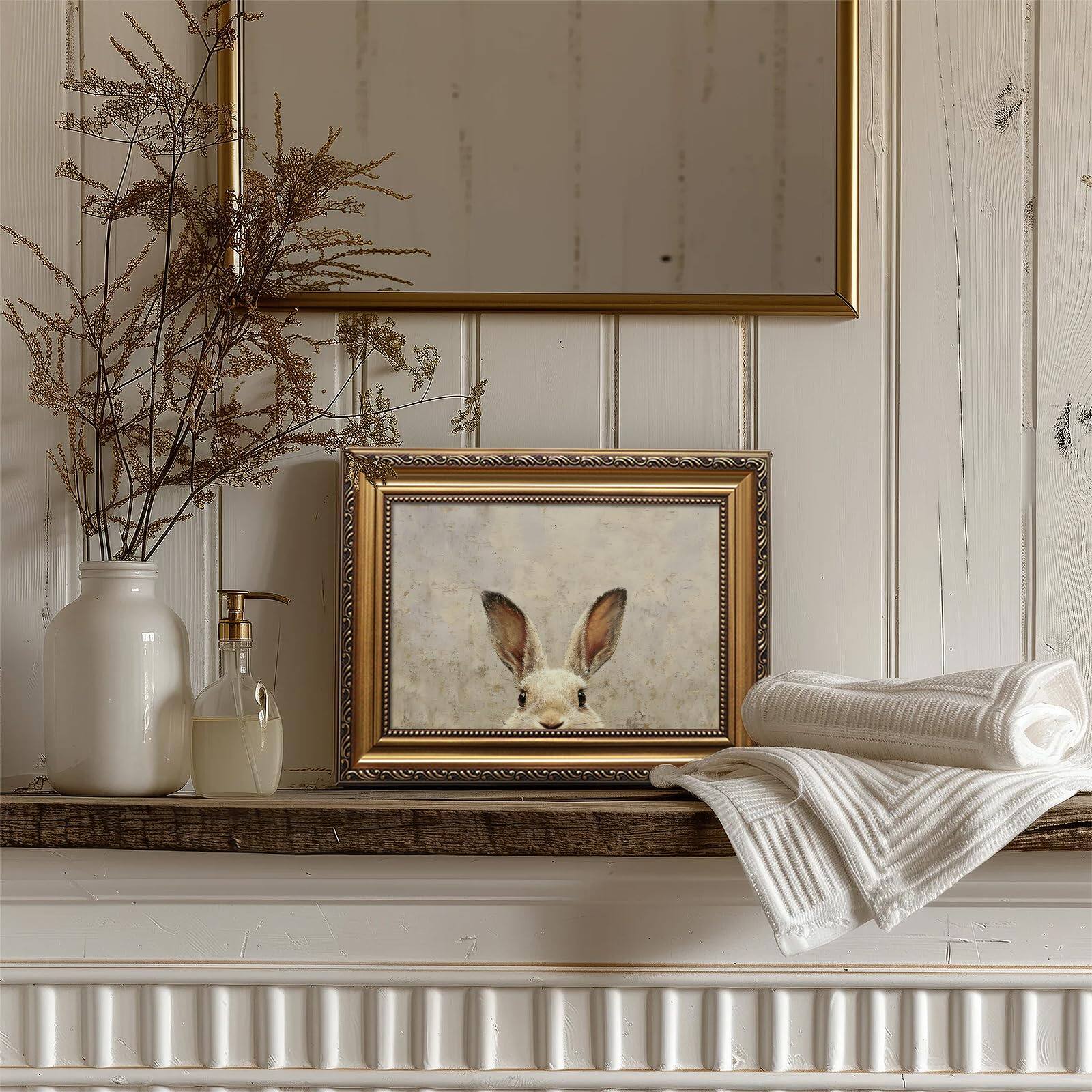 Hirose Alice Uniro Vintage Gold Framed Wall Art Easter Bunny Wall Art ...