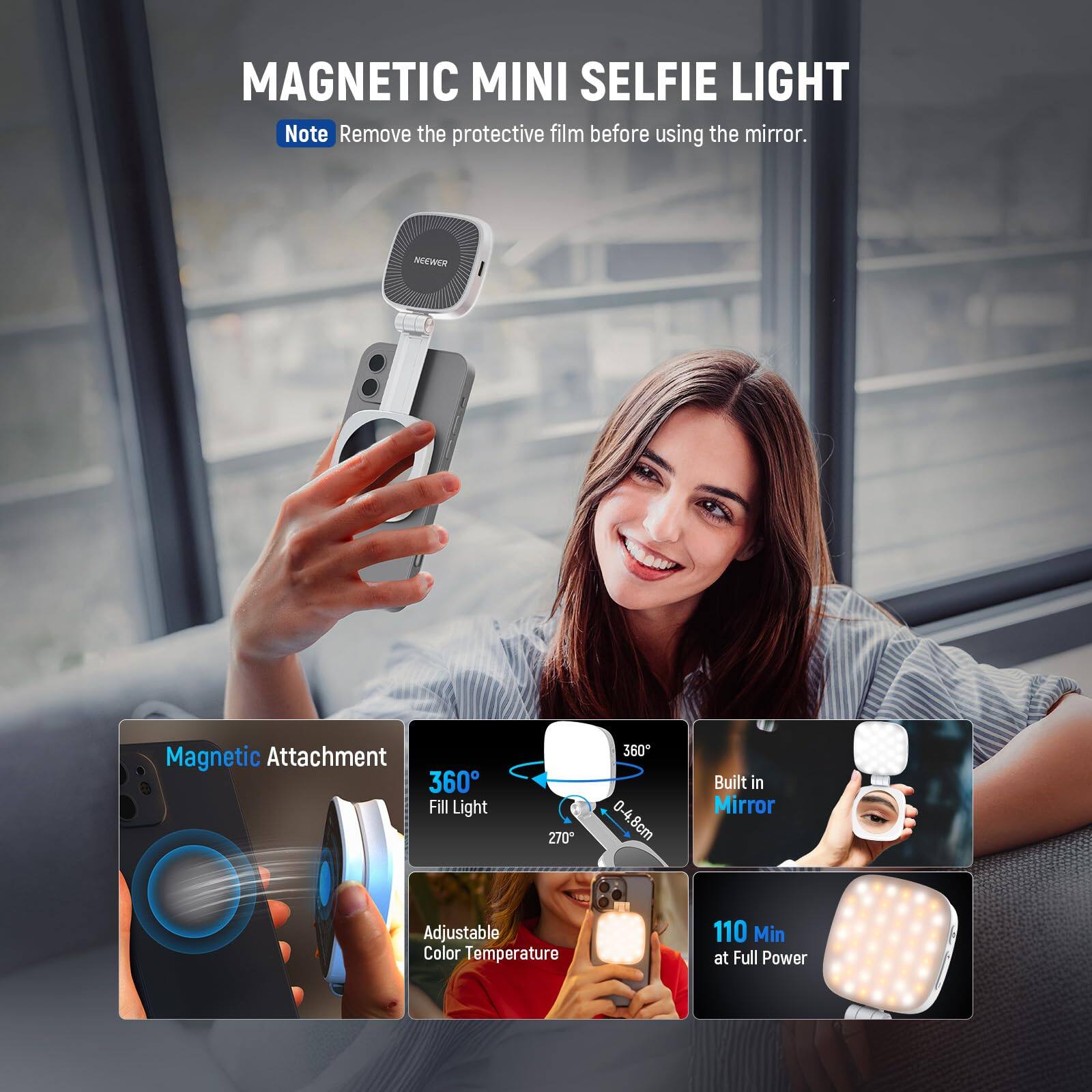 Neewer BASICS Magnetic Selfie Light for MagSafe iPhone, CRI95+ Foldable ...