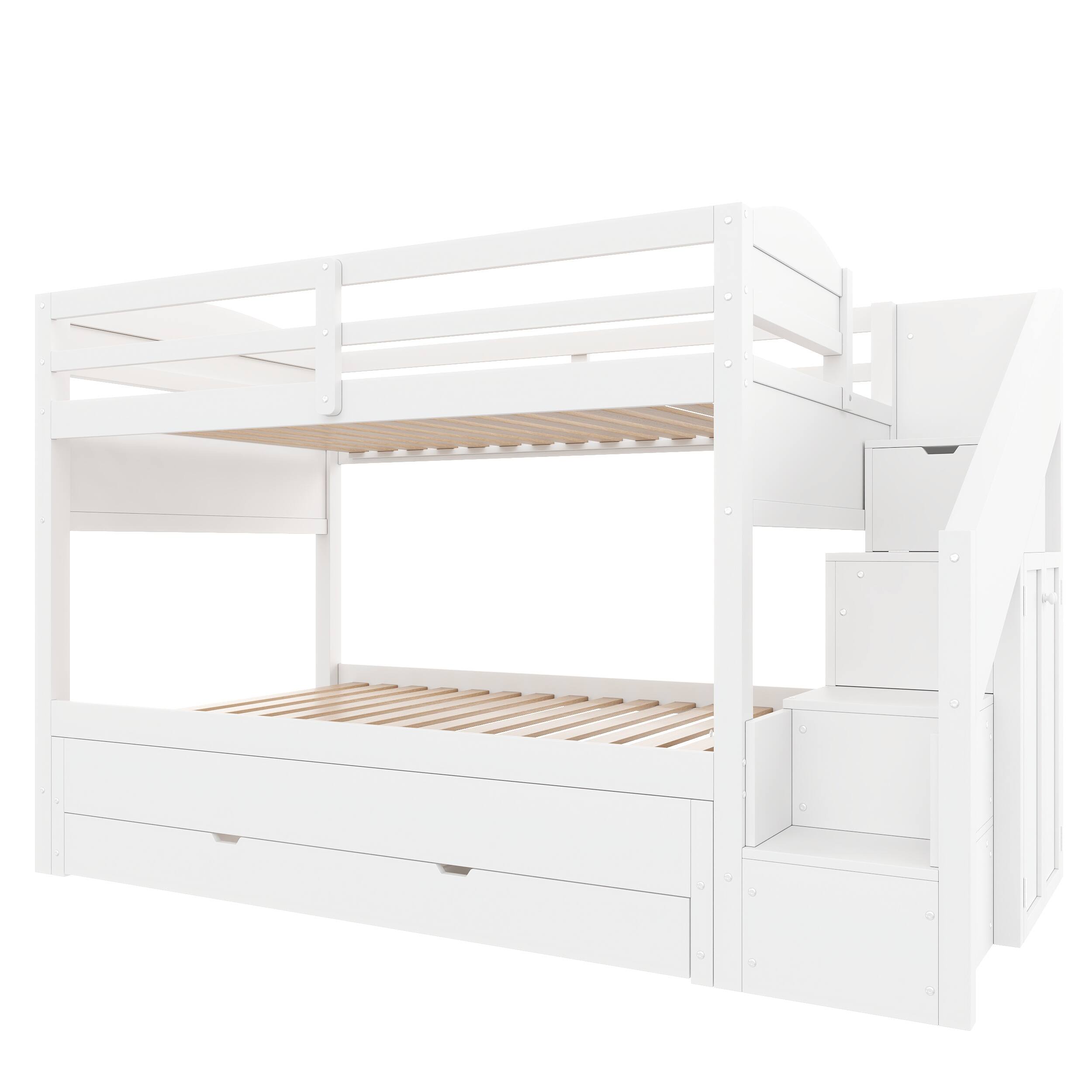 Whisen Twin XL over Twin XL Bunk Bed with Trundle, Storage Staircase ...