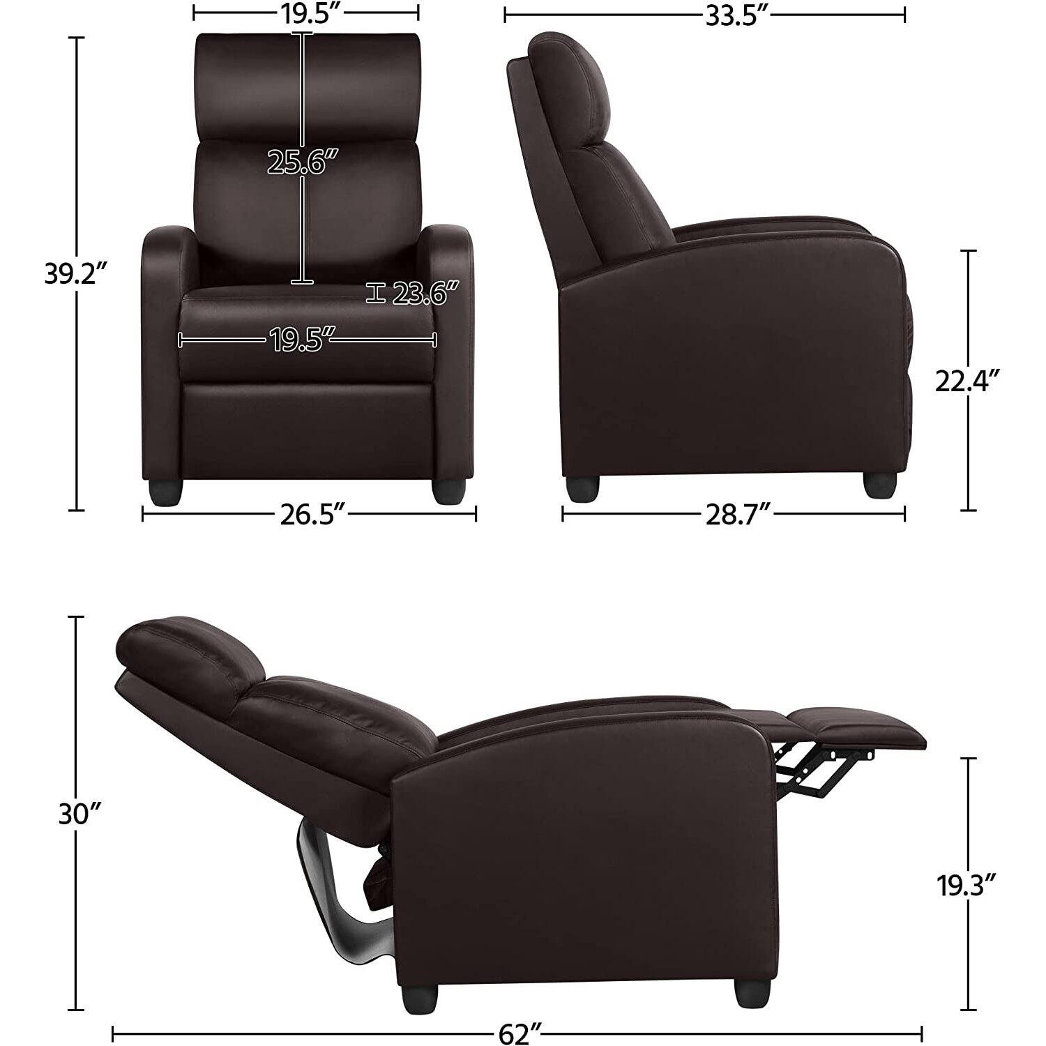 SlickBlue Modern High Density Faux Leather Recliner – Push Back ...
