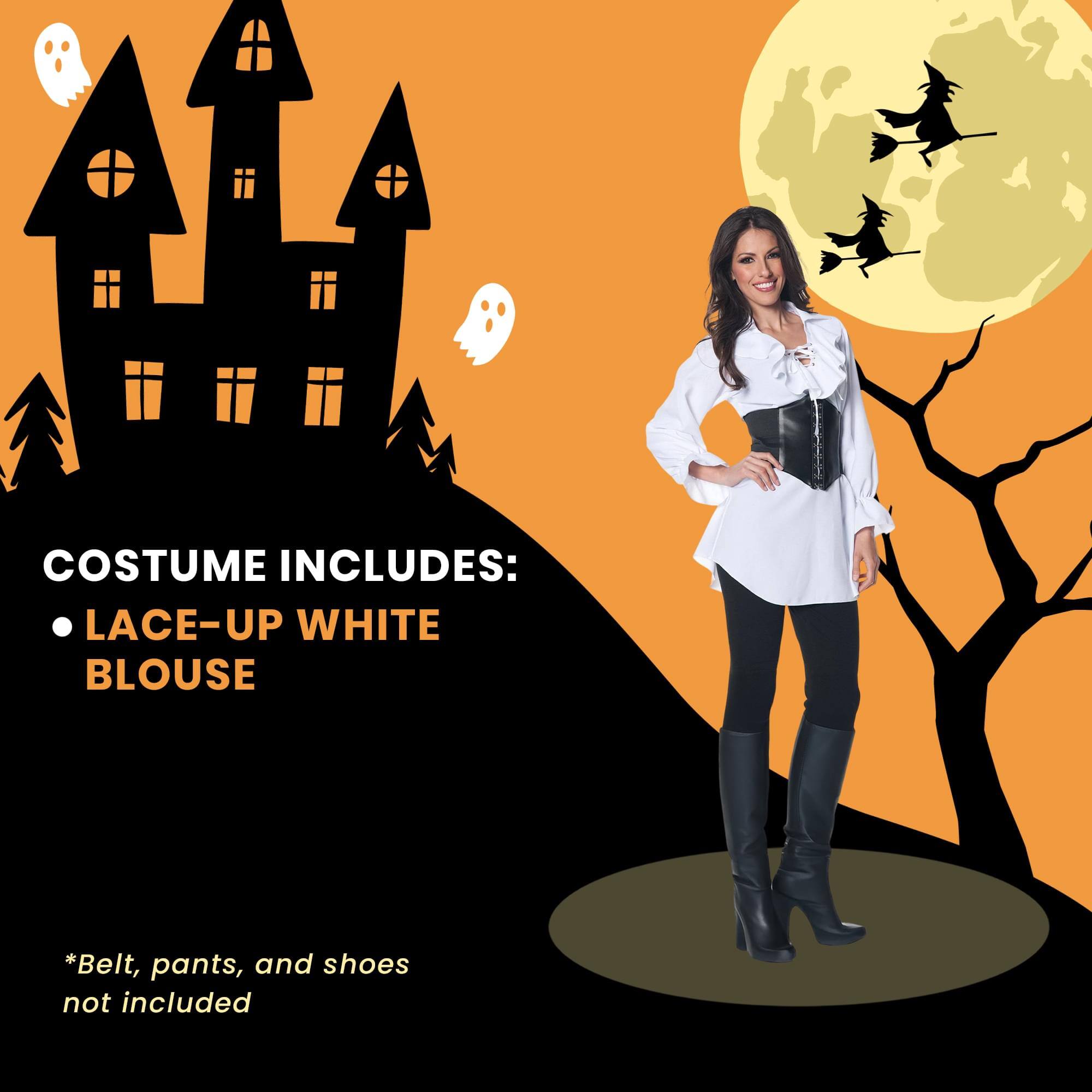 Underwraps Pirate Adult Costume Laced Front Blouse Medium White 28308M ...