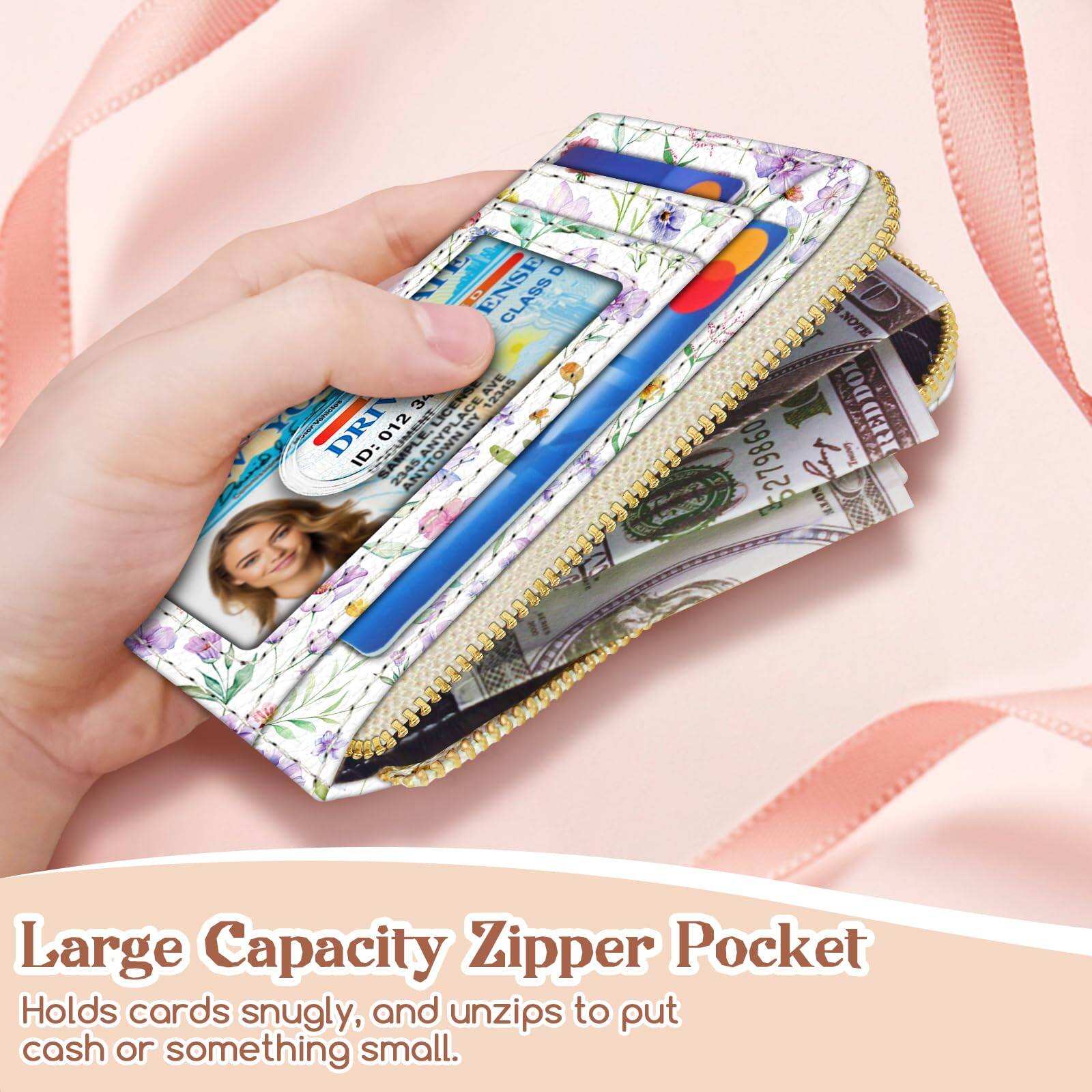 Jadie Link Slim Wallet Credit Card Holder Women Purple Flower Rfid ...
