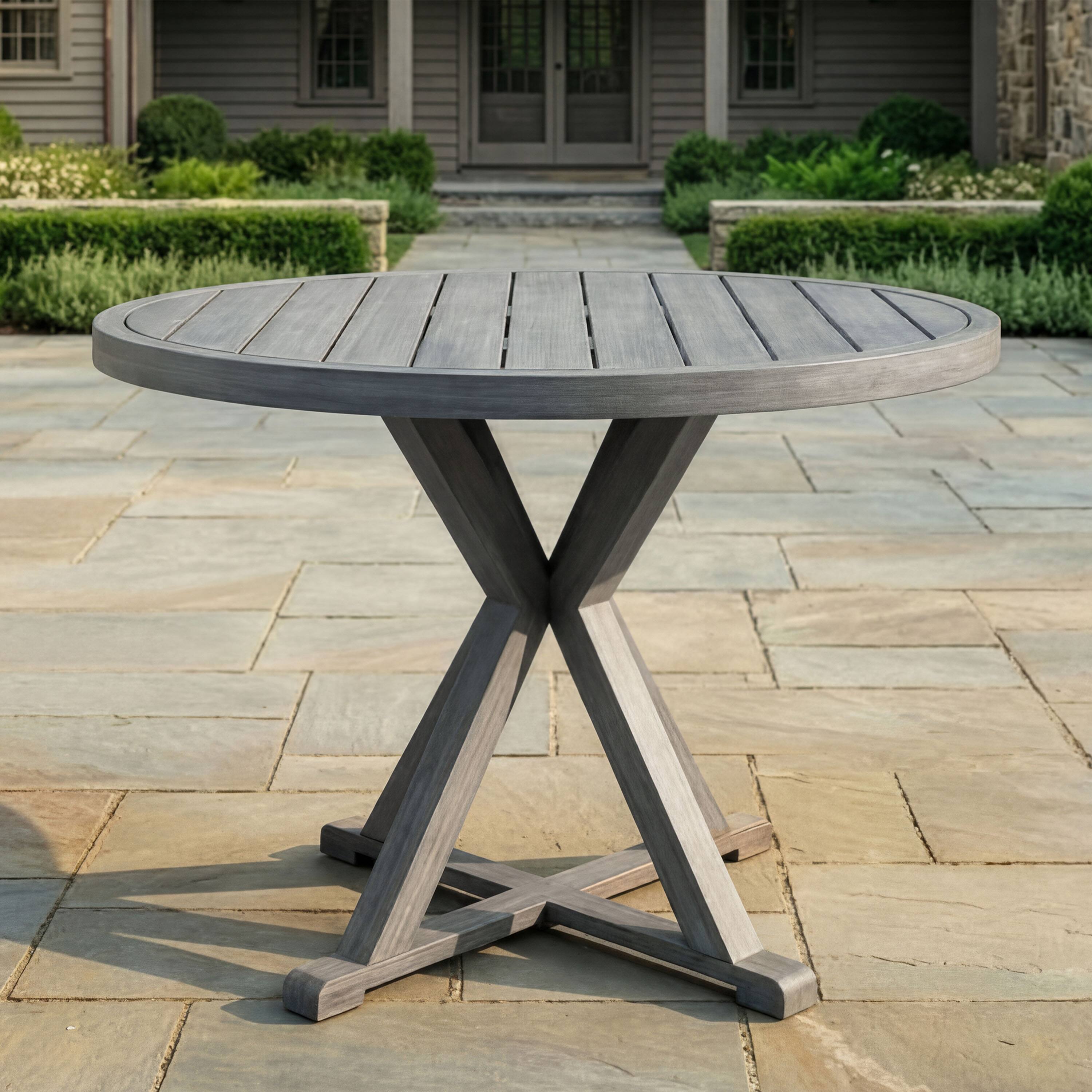 Martha Stewart Bedford 36" Round Indoor Outdoor Trestle Base Patio ...
