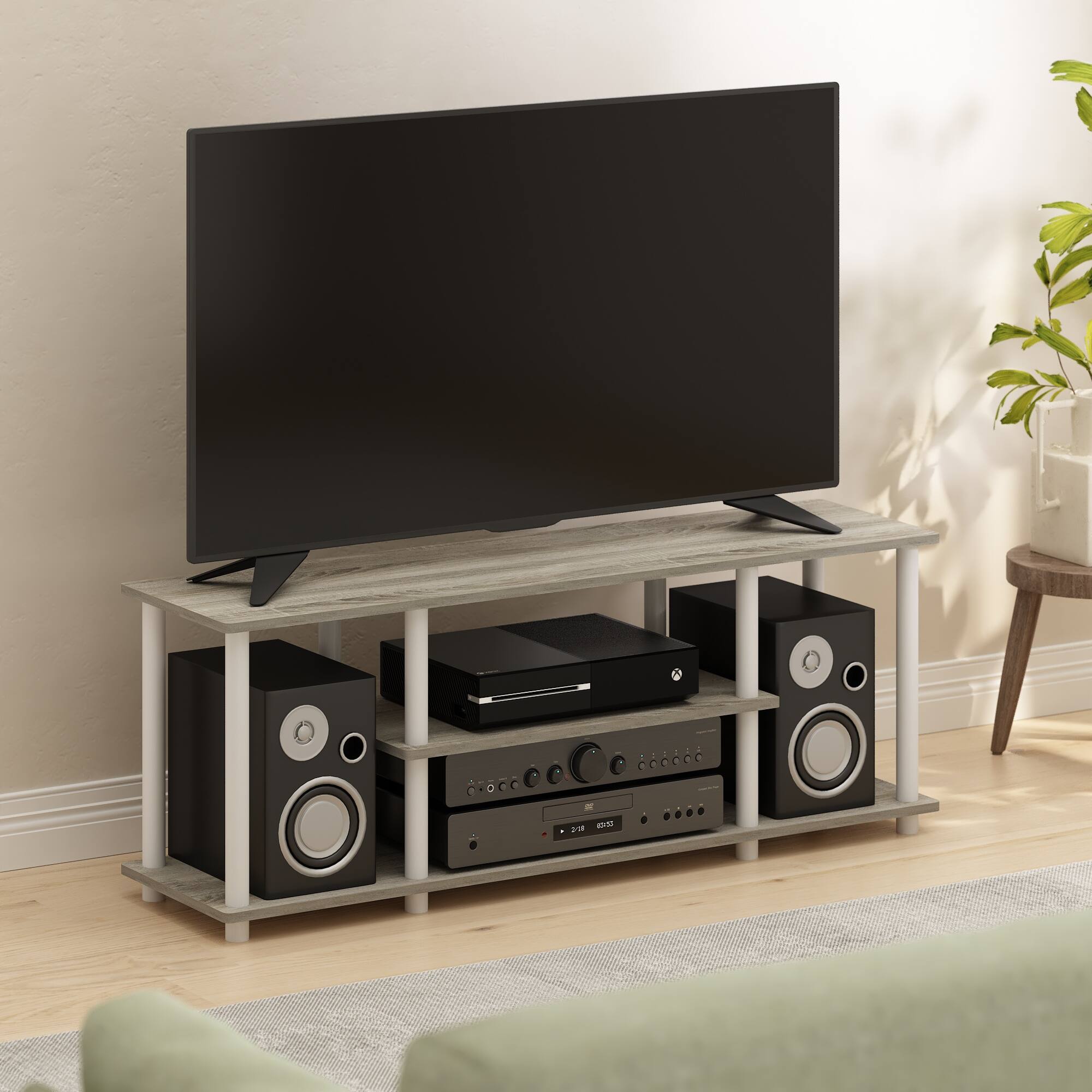 Furinno Turn N Tube No Tools 3D 3 Tier Entertainment TV Stands Oak ...