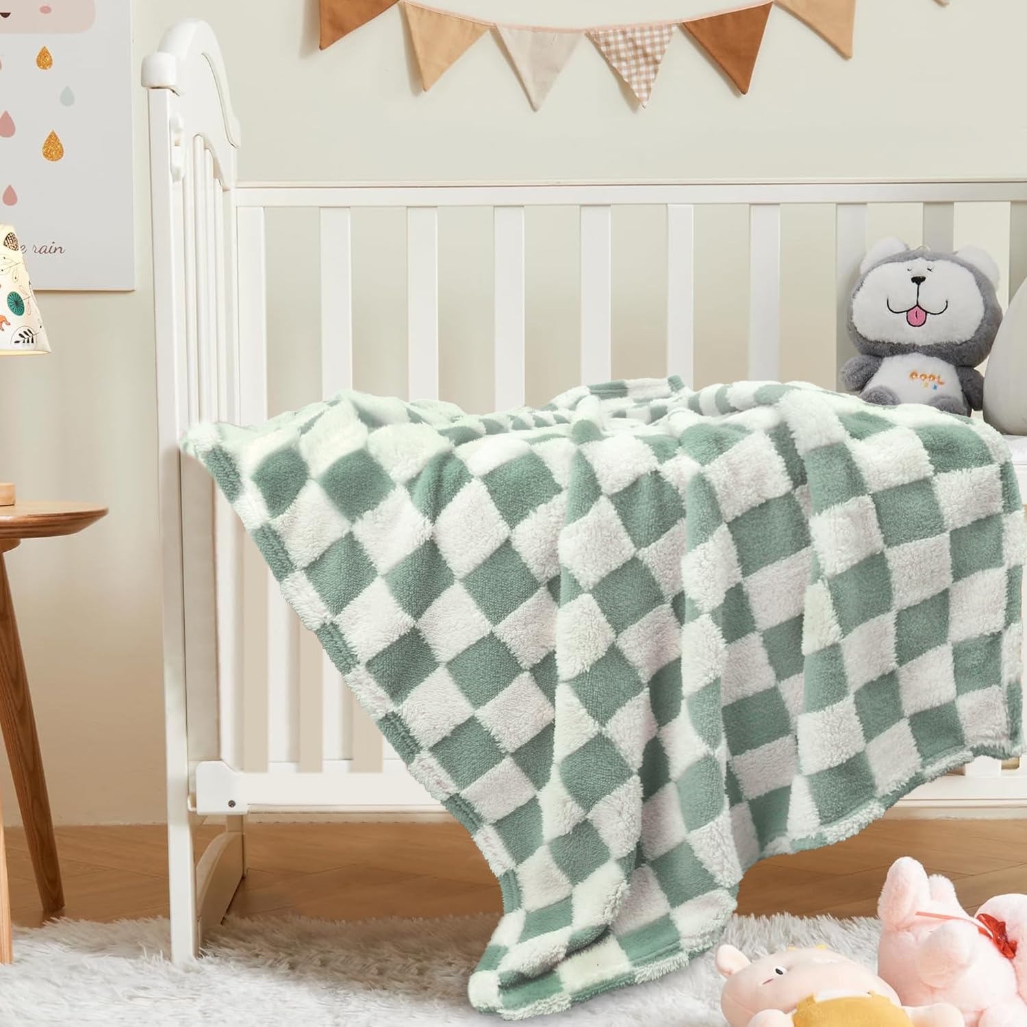 Pacoar Cade Checkered Blanket For Sage Green Soft Fluffy Fuzzy Blankets ...