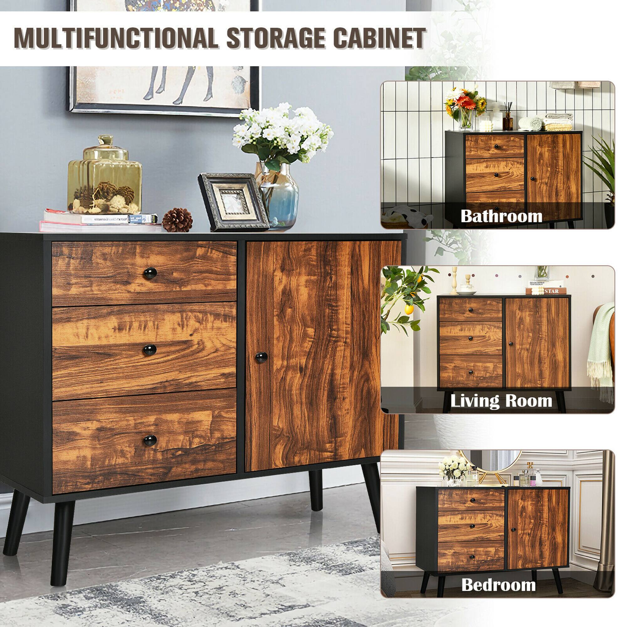 Costway Storage Cabinet w/Drawer & Side Cabinet 31.5" Sideboard Dresser ...
