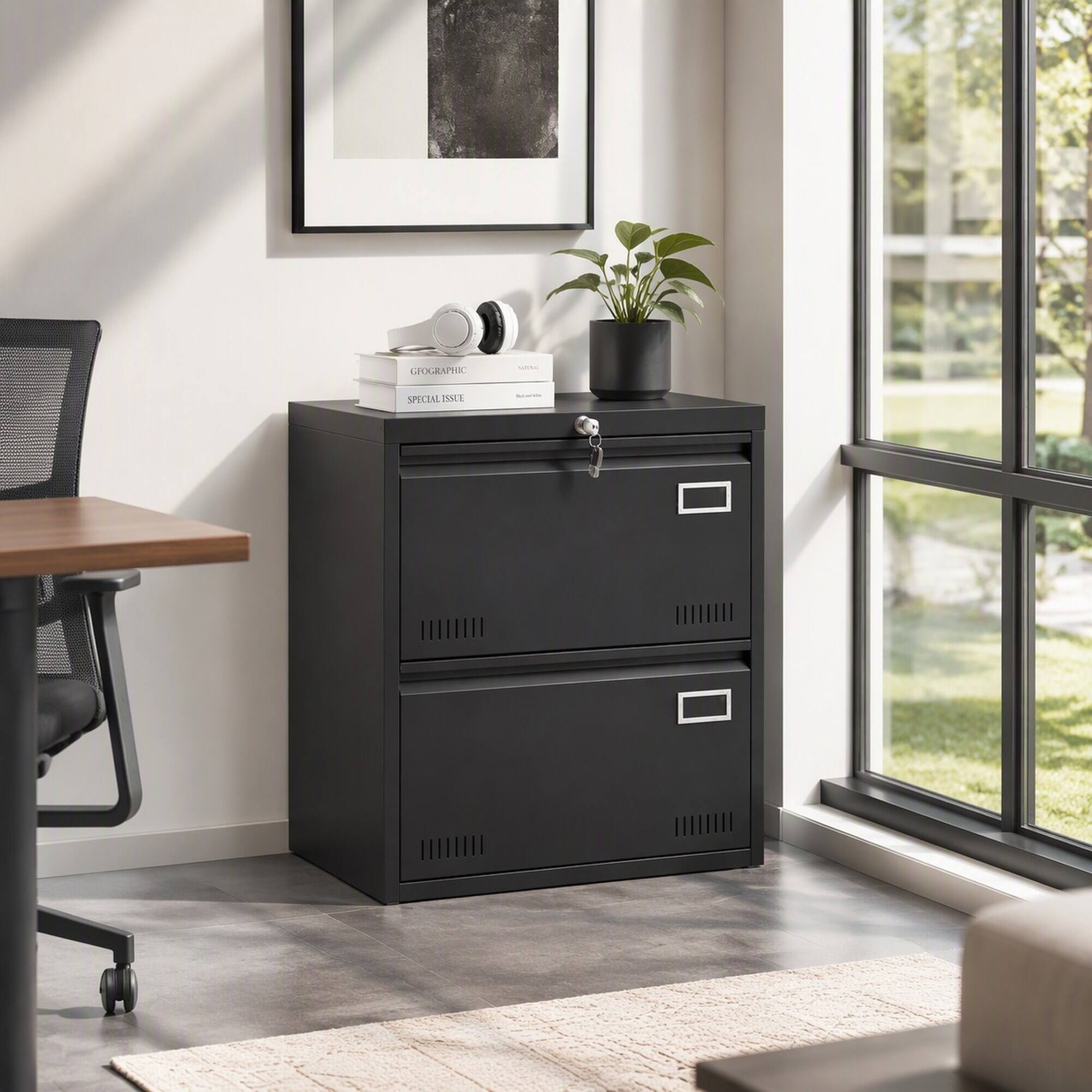 RYHNUYNE Wide 2 Drawer Lateral File Cabinet with Lock Metal Vertical ...