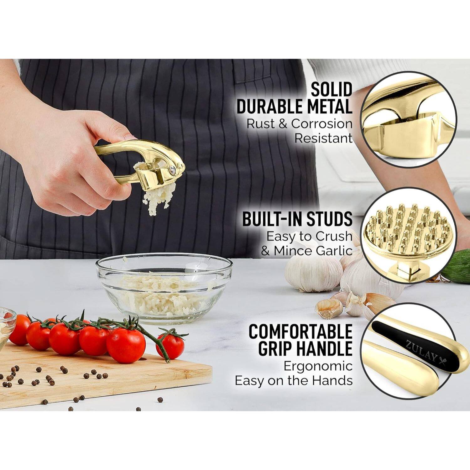 Zulay Kitchen Premium Garlic Press with Soft, Easy to Squeeze Handle ...