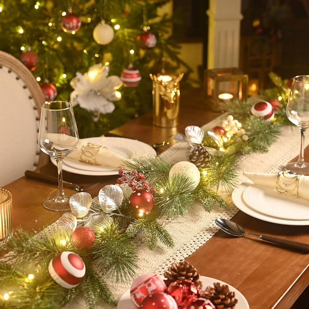 RTMB 9' Pre Lit Christmas Garland, Red & White, Indoor/Outdoor Holiday ...