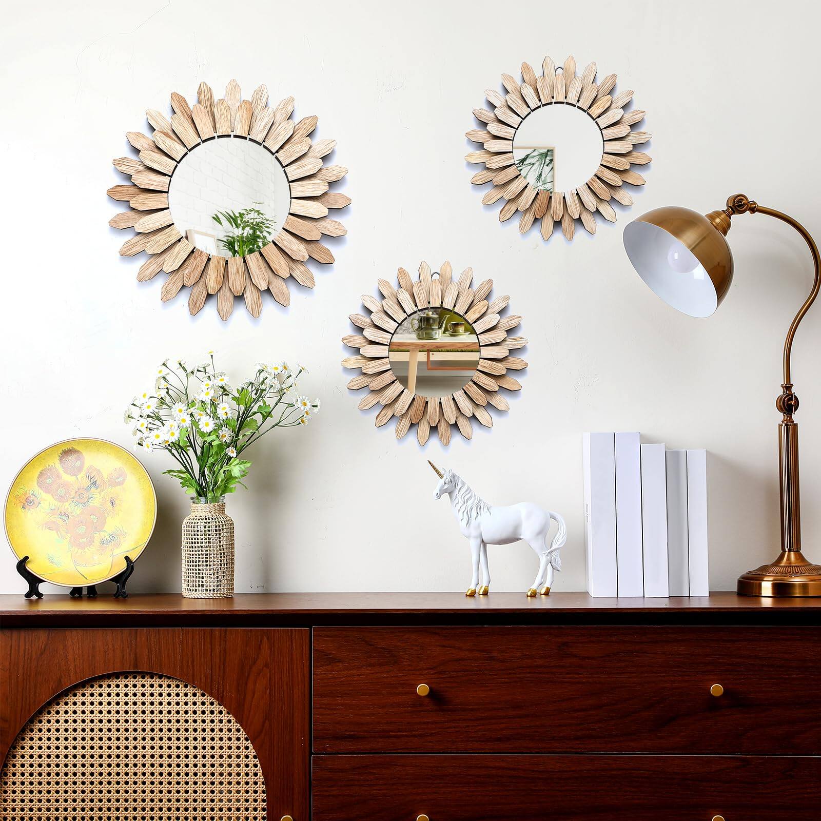 Cedar Assembly Mirrors For Wall Decor Circle Flowers Decorative Hanging ...