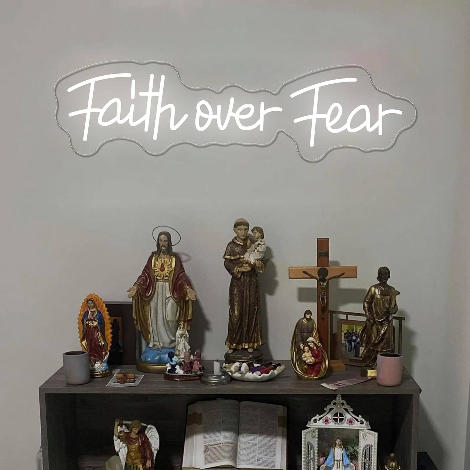 Auledio Faith Over Fear Neon Sign,Jesus Positive Led Neon Sign, USB ...
