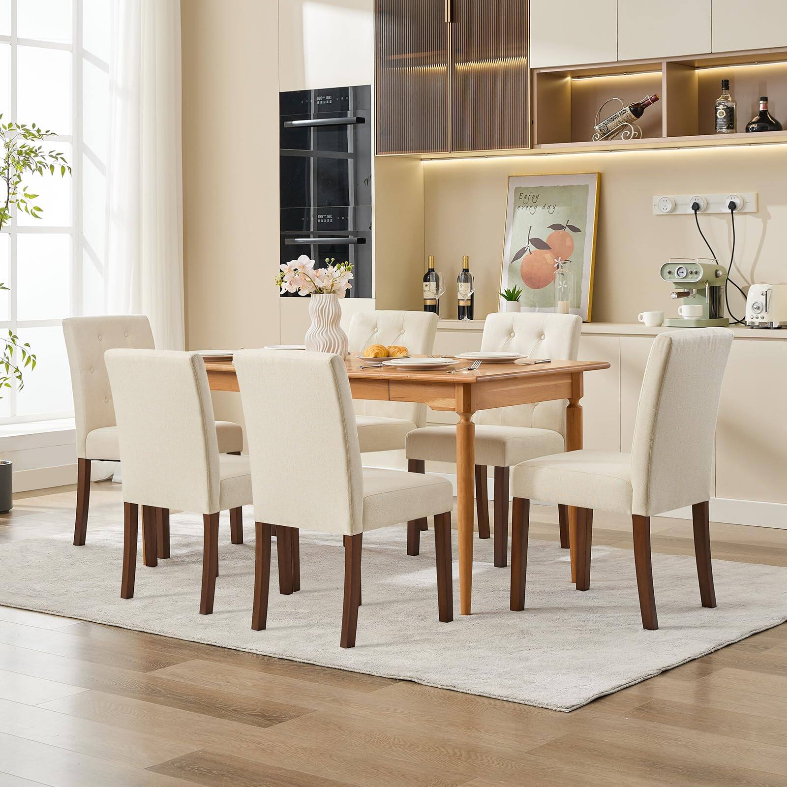 Babevy Upholstered Dining Chairs Set of 6, Tufted Parsons Kitchen Chair ...