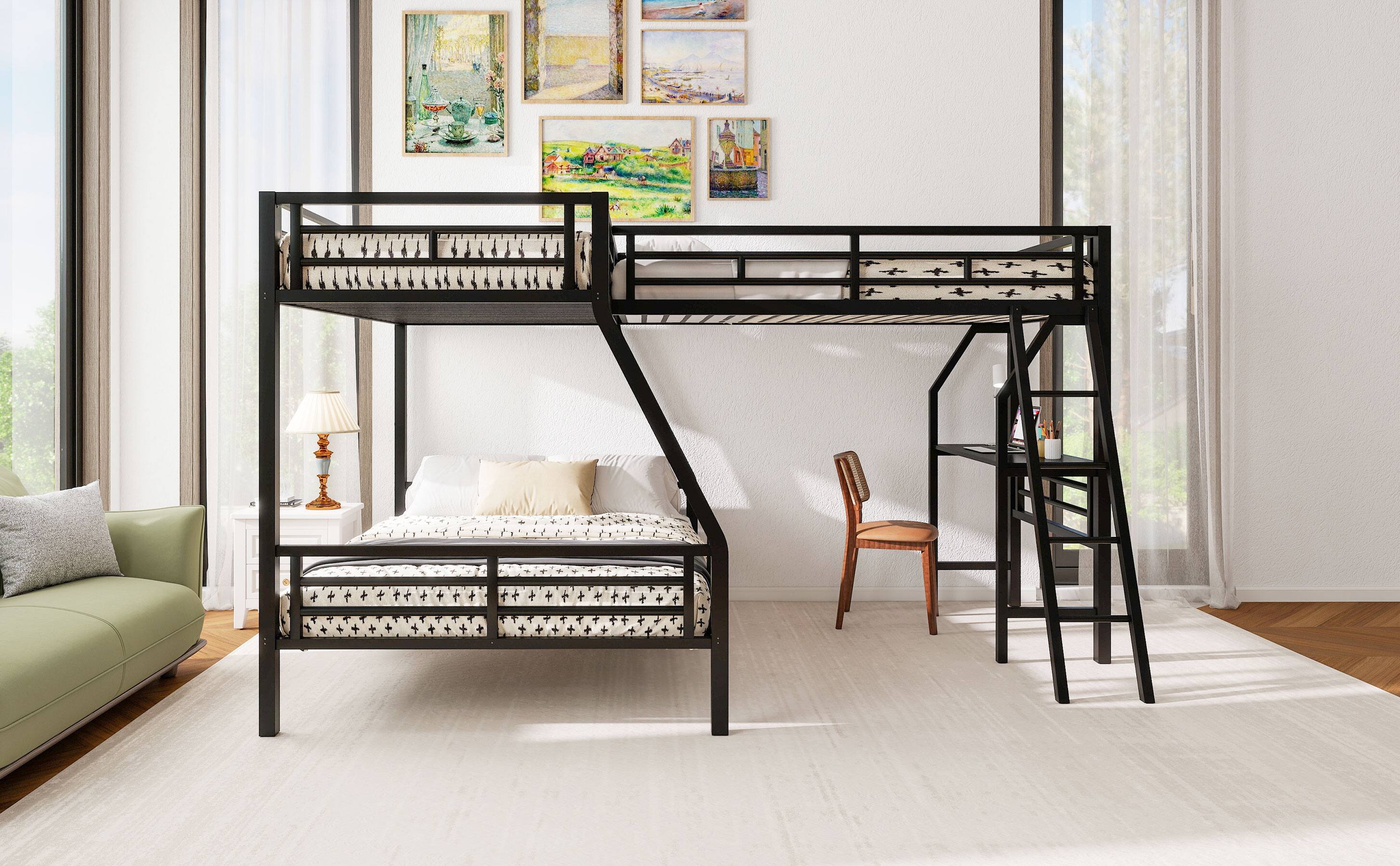 TinyHomie Twin over Full Bunk Bed with a Twin Size Loft Bed attached ...