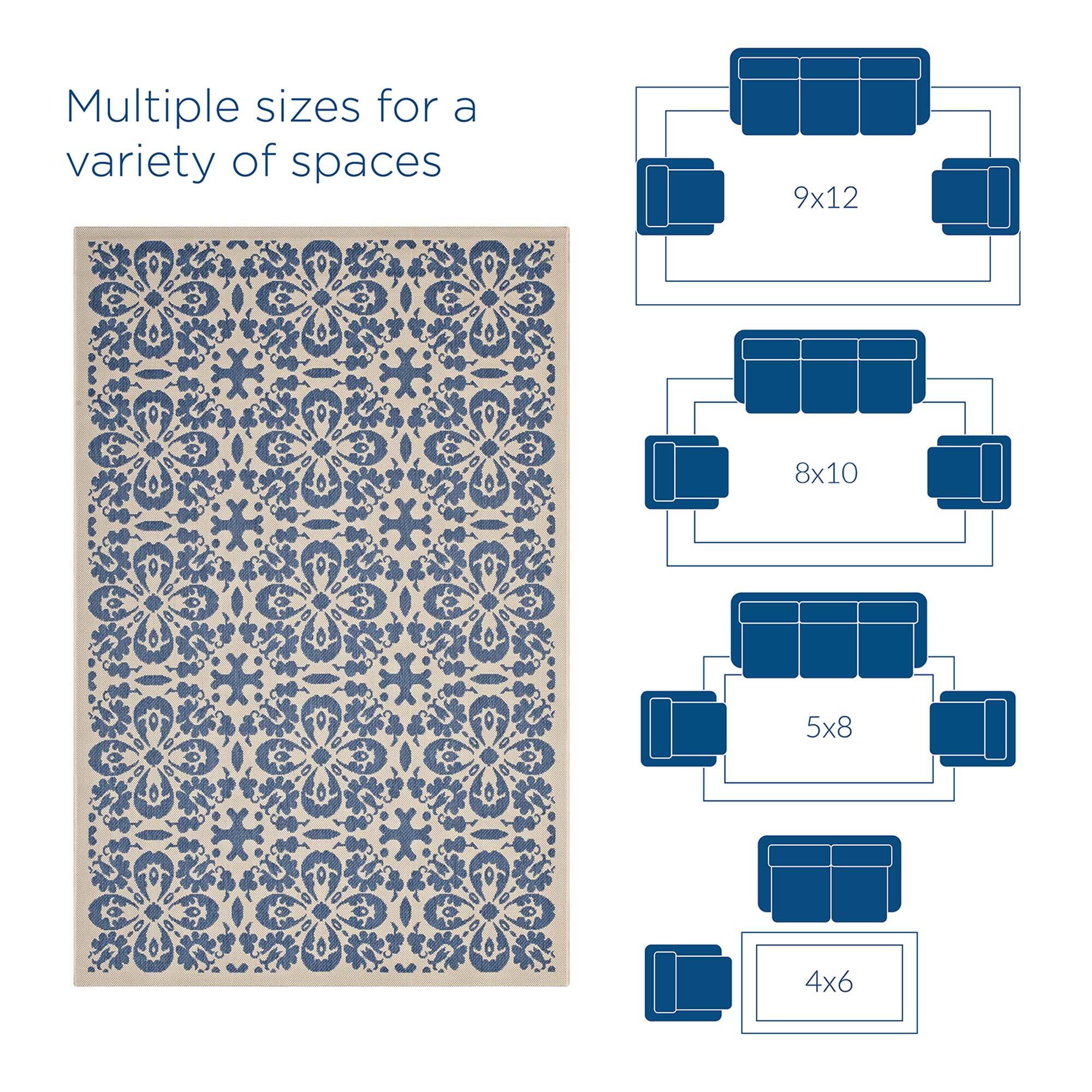 Modway Ariana Vintage Floral Trellis Indoor and Outdoor Area Rug Blue ...