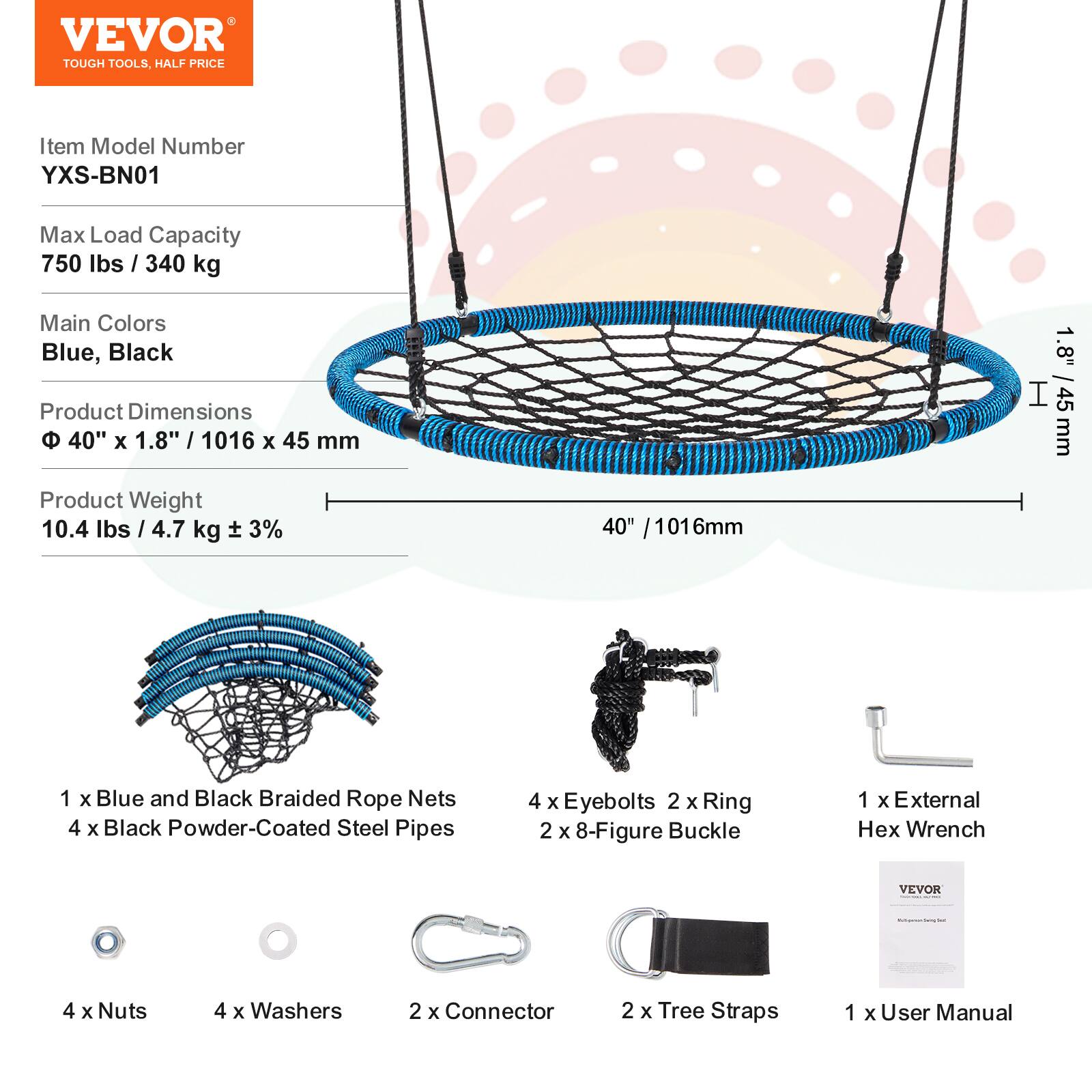 VEVOR Spider Web Saucer Swing, 40 Inch Round Swings for Kids Outdoor ...