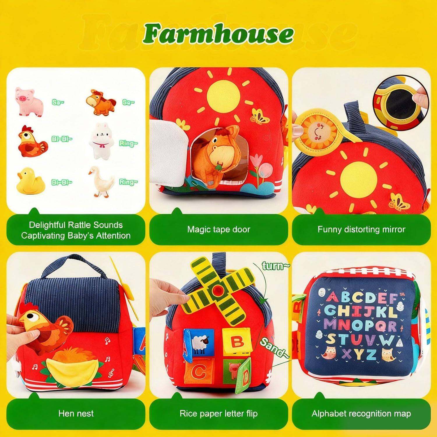 Auledio Soft Barn Stuffed Farm Animals,Rattle and Portable Baby ...