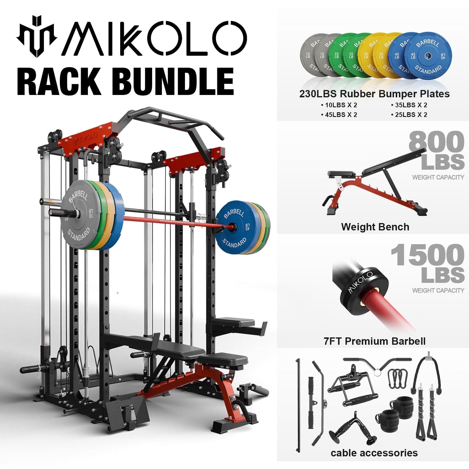 Mikolo - Smith Machine, 2000LBS Power Cage Squat Rack with Smith Bar ...
