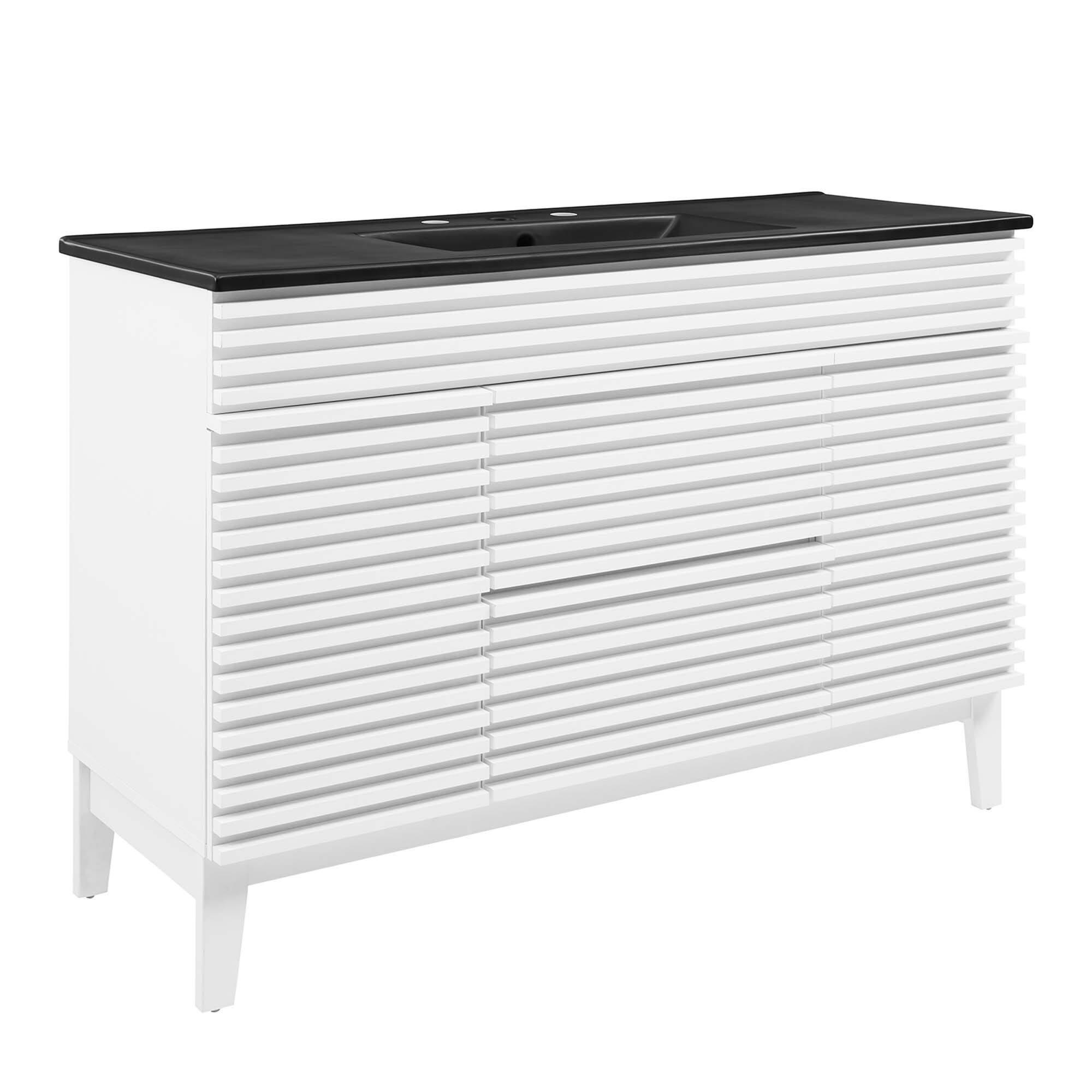 Modway Render 48" Bathroom Vanity with Black Basin Included White Black ...