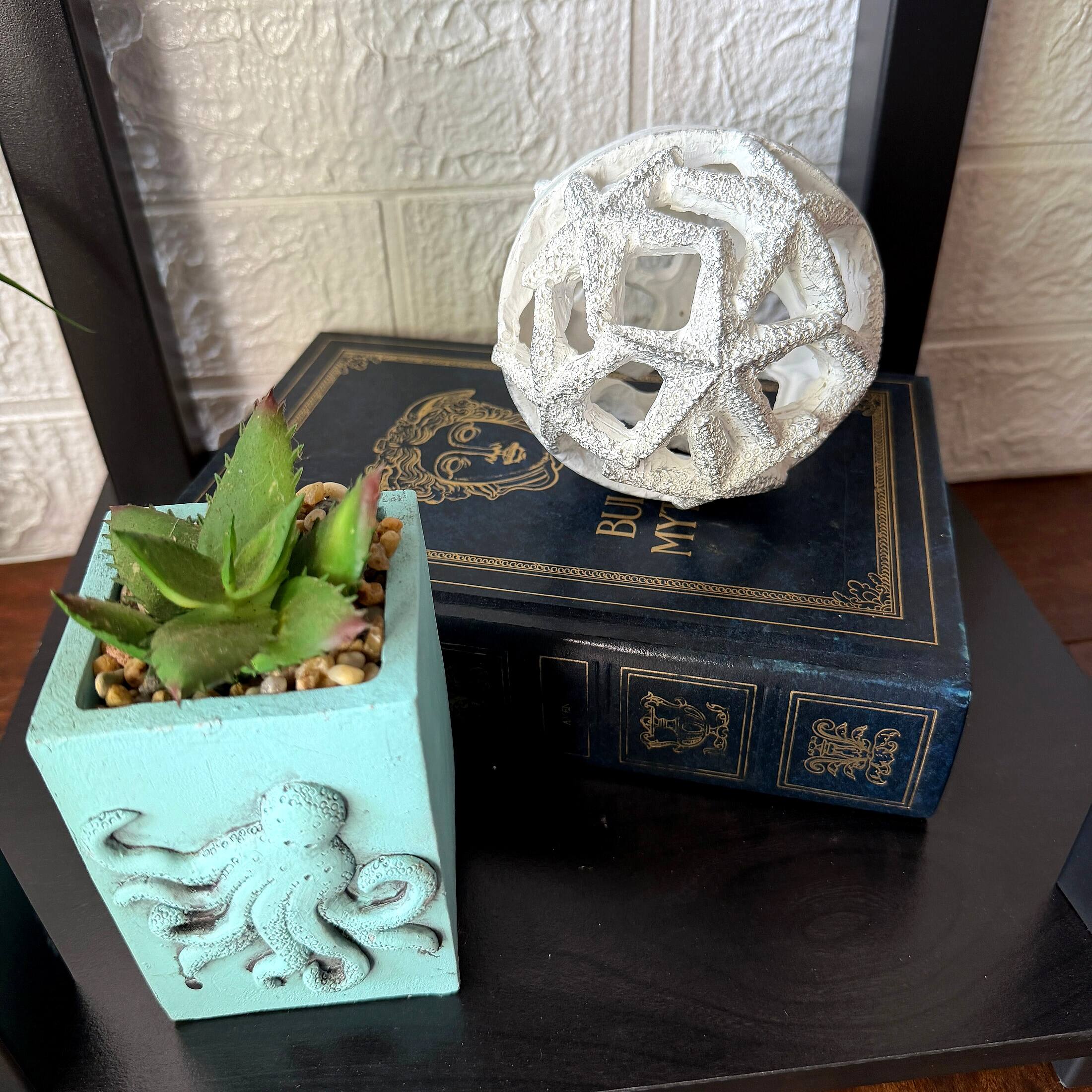 Zeckos Decorative Orbs Set of 3 Starfish Coastal Resin 4 in Blue Aqua ...