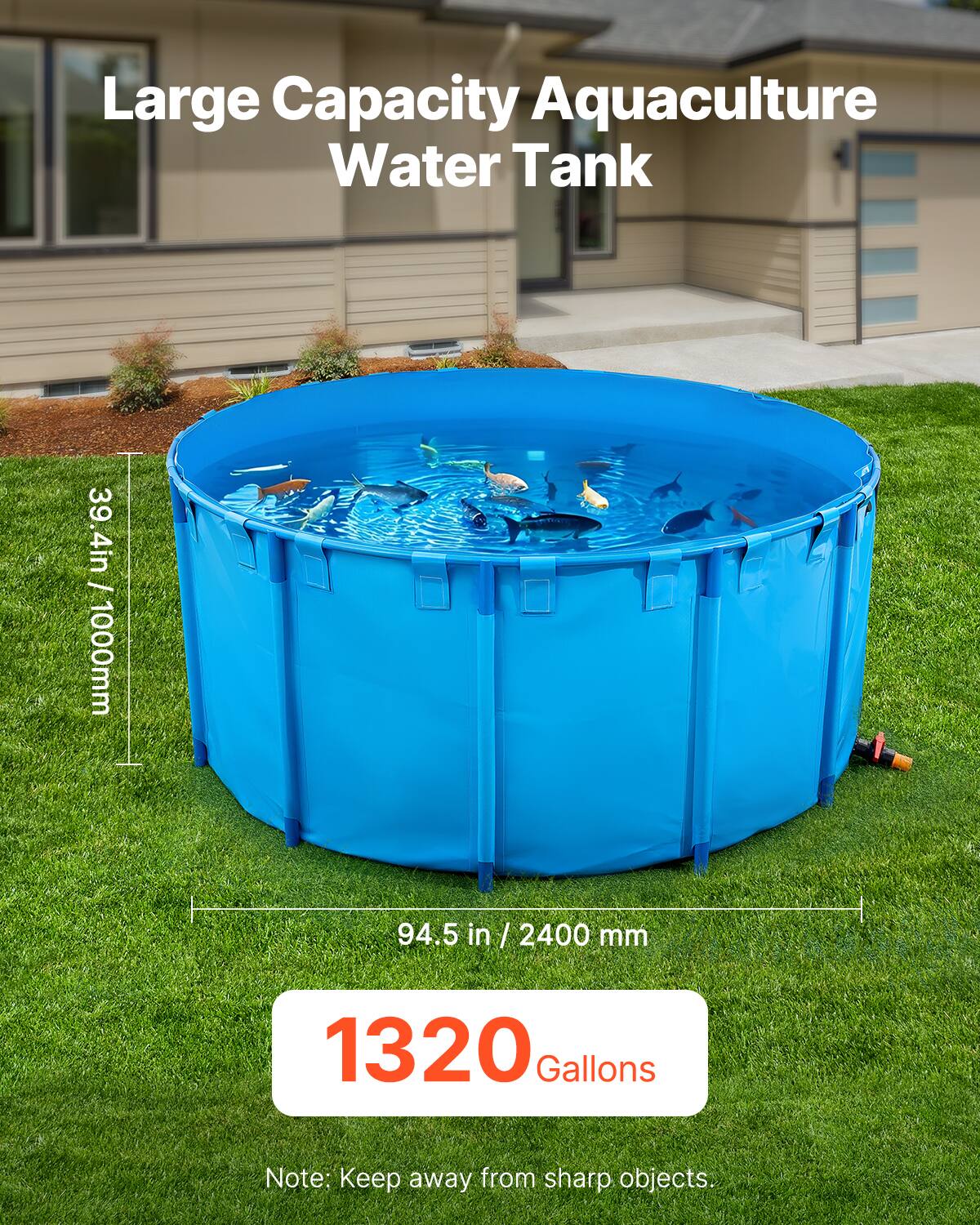 VEVOR Canvas Fish Pond, 1320 Gal Capacity Above Ground Fish Pond ...