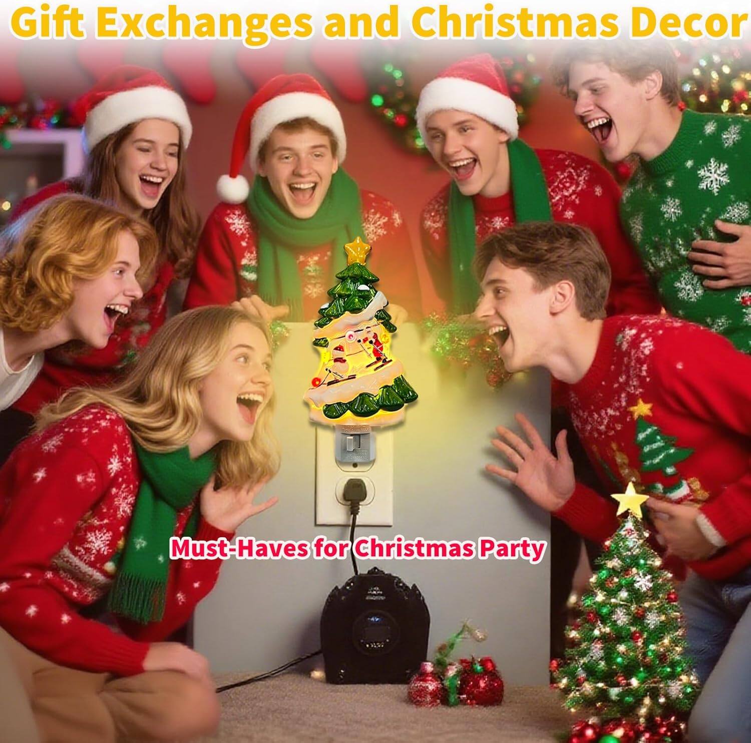 ACJPR Christmas Tree Night Light with Snowman & Santa, Plug In, Vintage ...