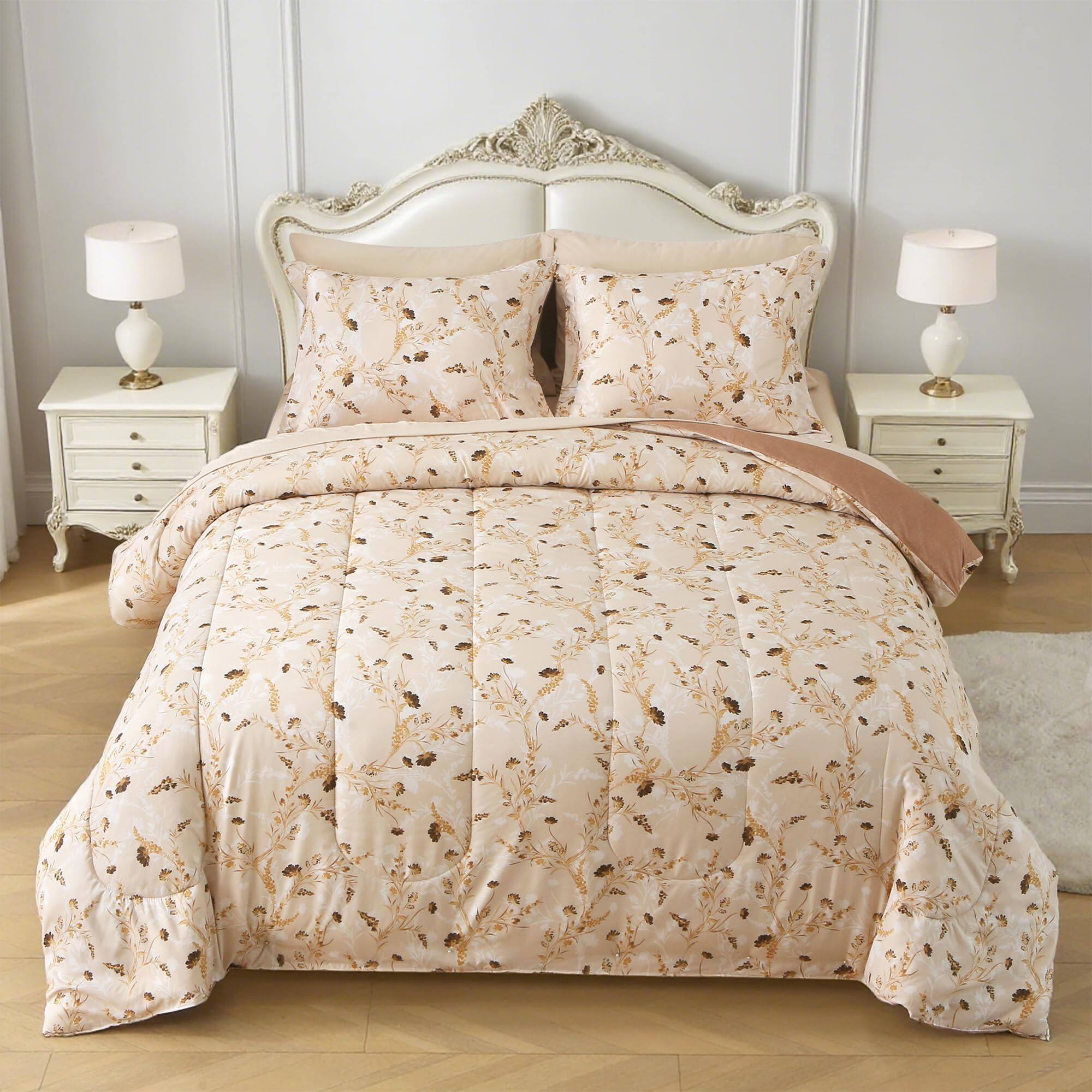Lightweight PO3TICJUNKI3 - Floral Comforter Set Printed 7 Piece Bag In ...