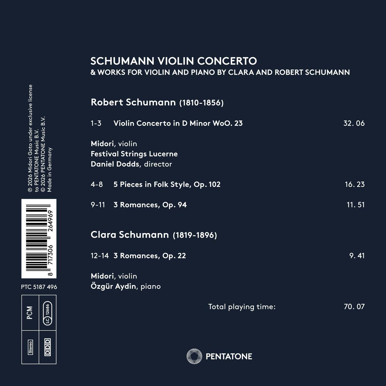 Midori Schumann: Violin Concerto & Works for Violin and Piano by Clara ...
