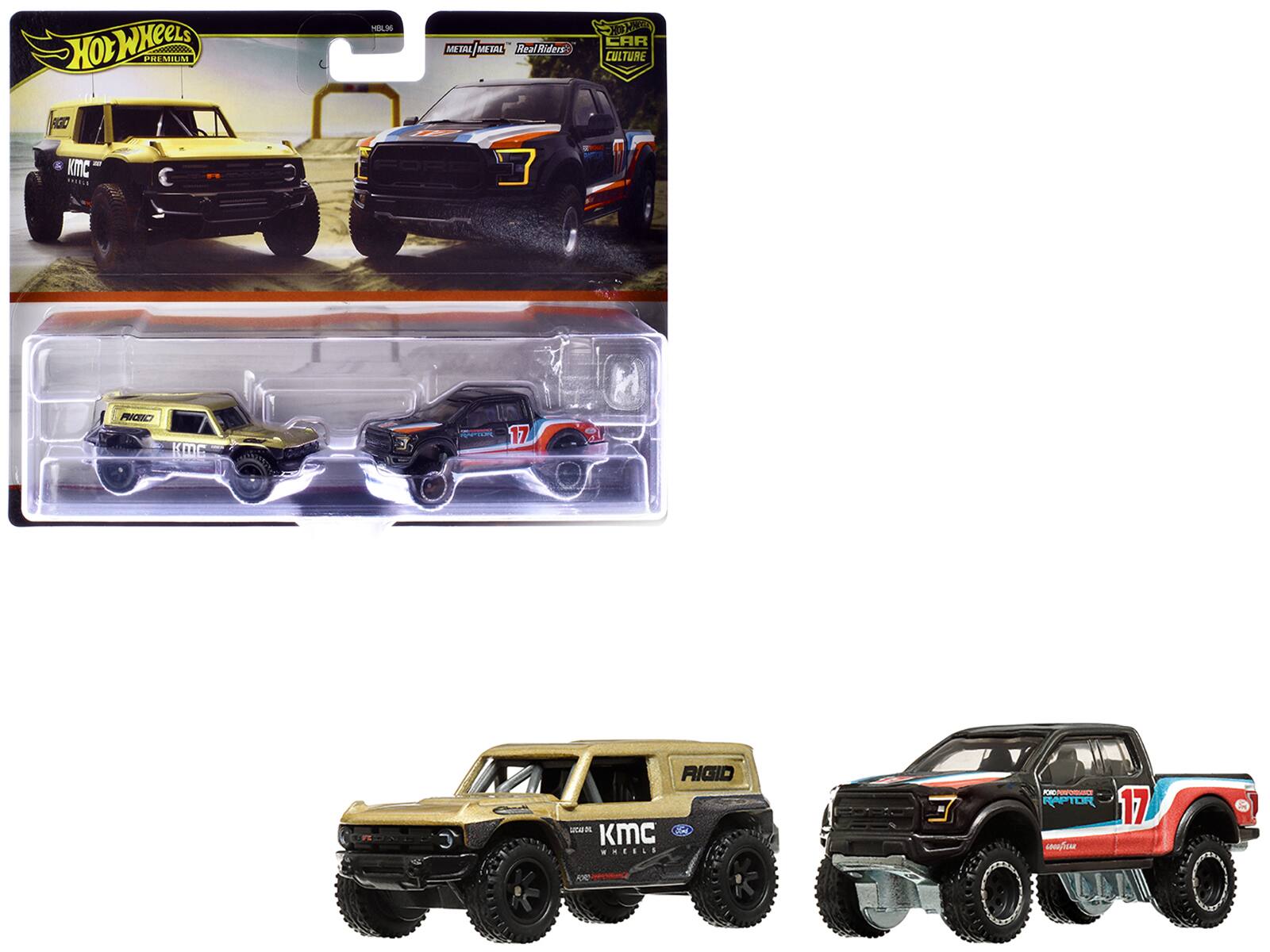Hot Wheels Ford Bronco R Gold Metallic Black & 2017 Ford F 150 Raptor ...