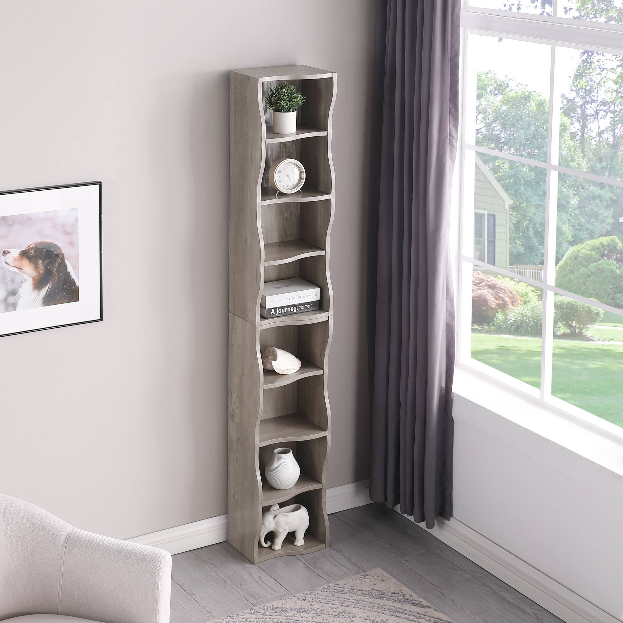 GOODSILO Ultra Thin Adjustable Shelf Bookcase with Wavy Border Design ...