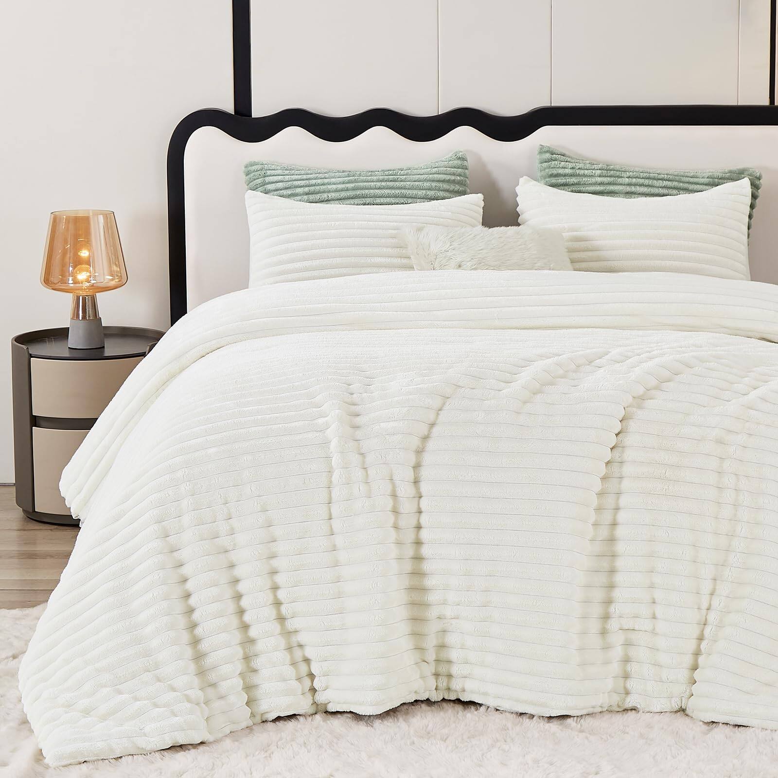 Paradigms Interiors Fluffy Size Comforter Set Super Soft Faux Cream ...